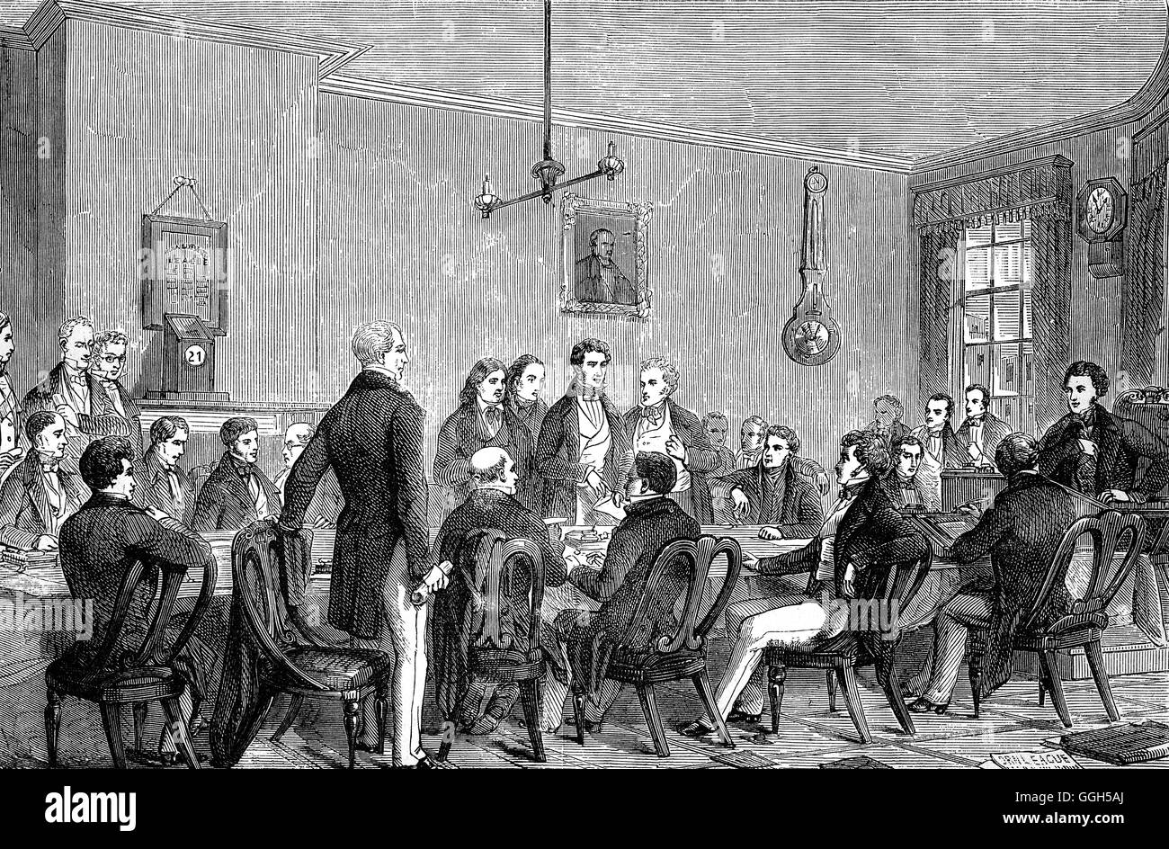 A meeting of the Anti-Corn Law League, a successful political movement ...
