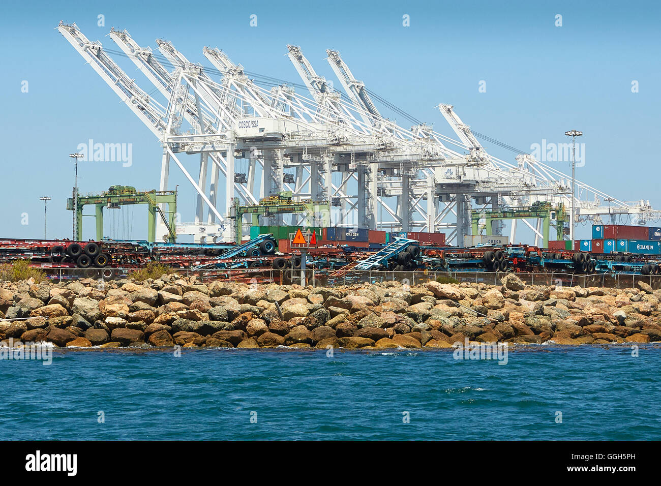 Giant Gantry Cranes In The Long Beach Container Terminal, California ...