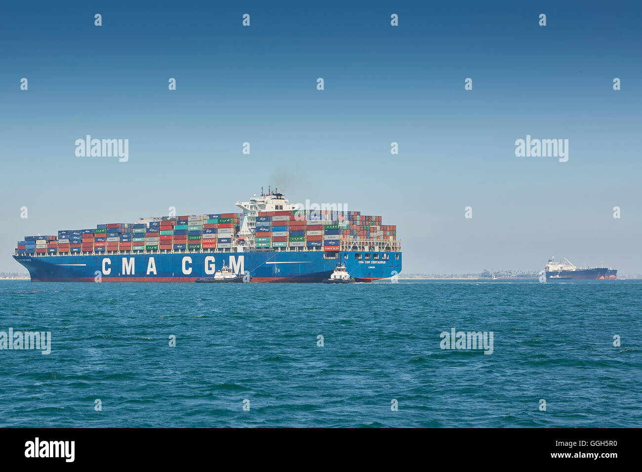 The Giant CMA CGM Centaurus New Panamax Container Ship Is Manoeuvred ...