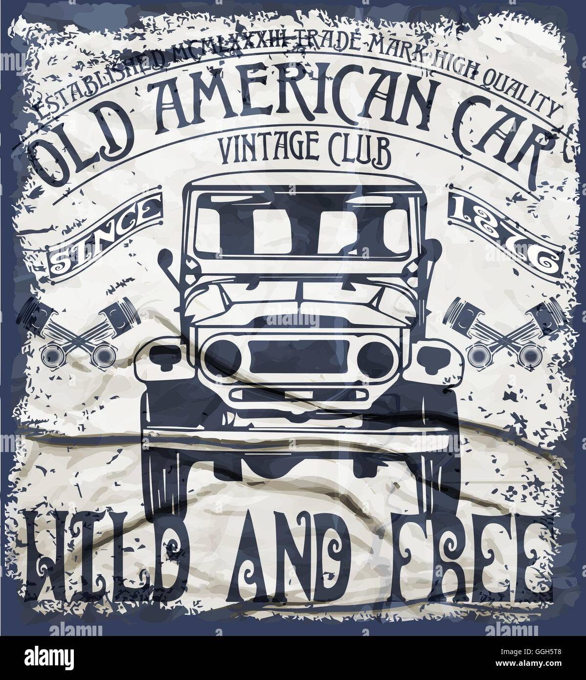 Old American Car Vintage Classic Retro man T shirt Graphic Design Stock ...