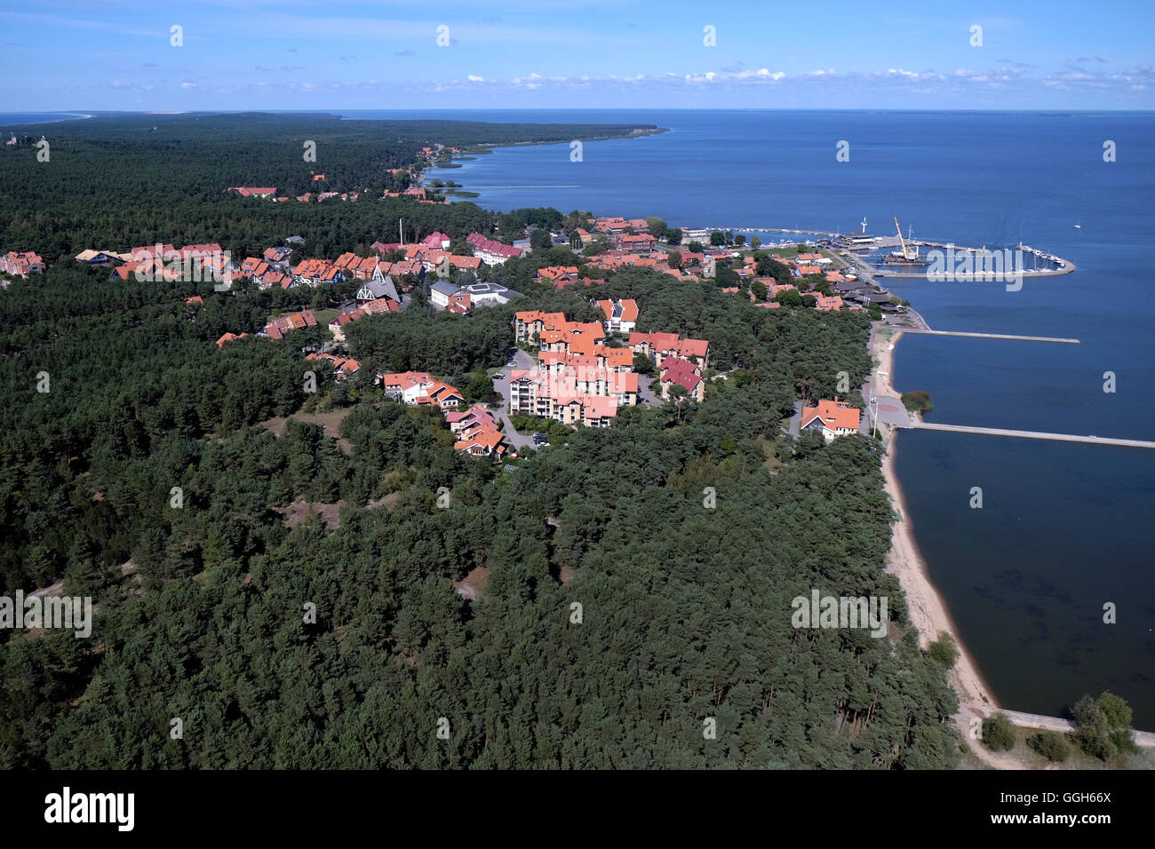 Aerial view of Nida a resort town in the administrative centre of ...