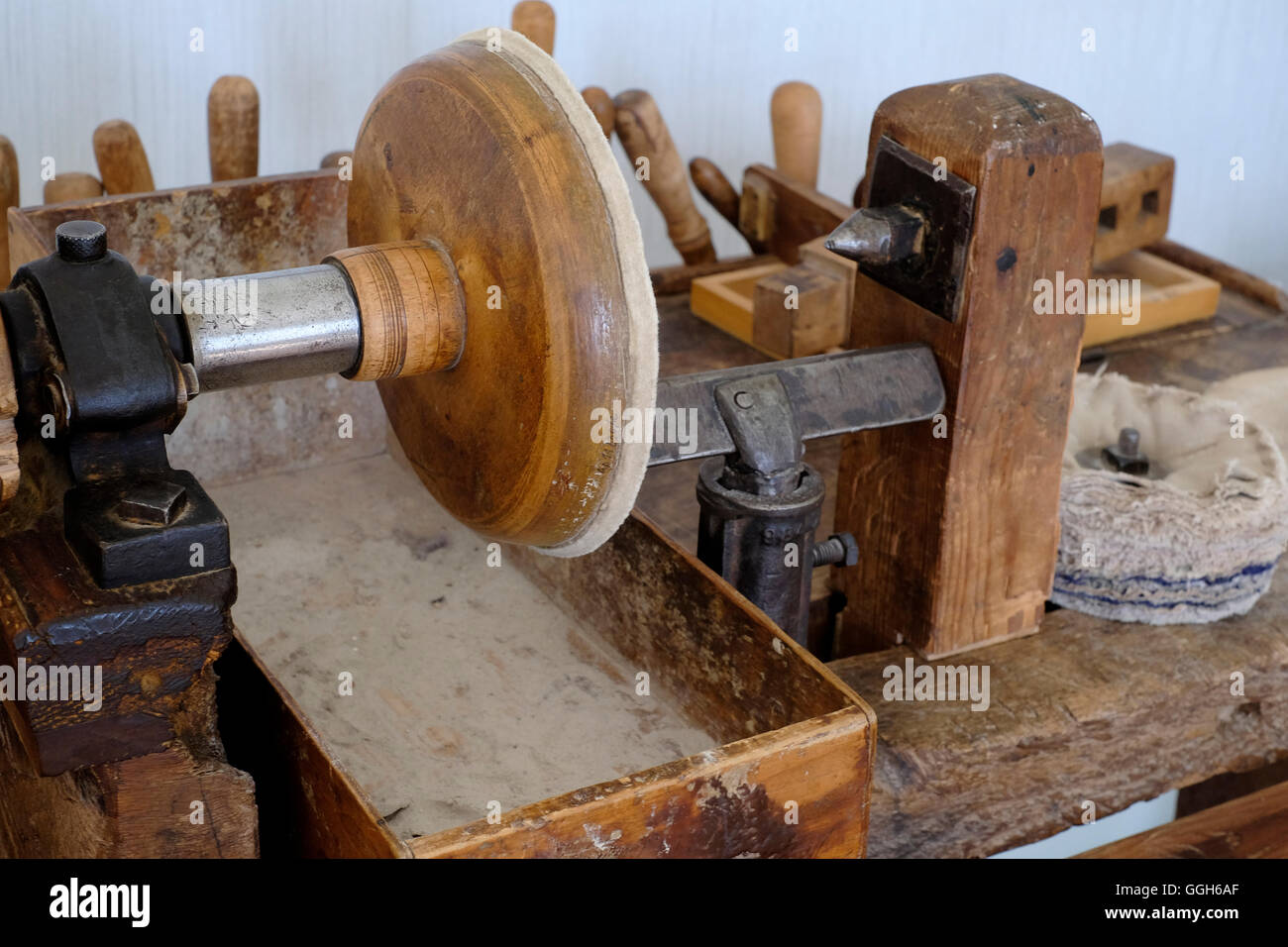 A 19th century wooden machine tool for processing Amber on display at ...