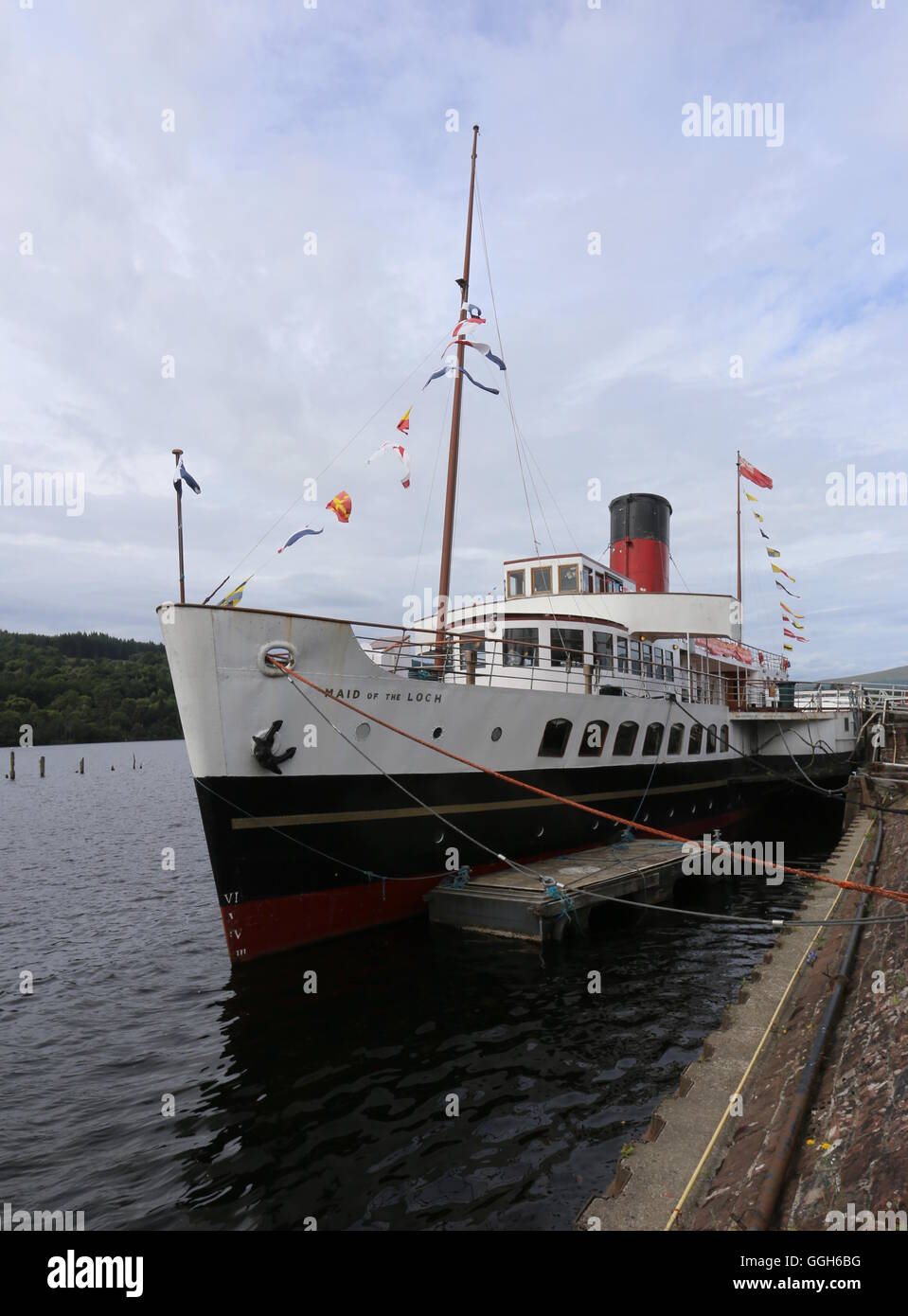 Historic steamship Maid of the Loch moored on Loch Lomond Scotland ...