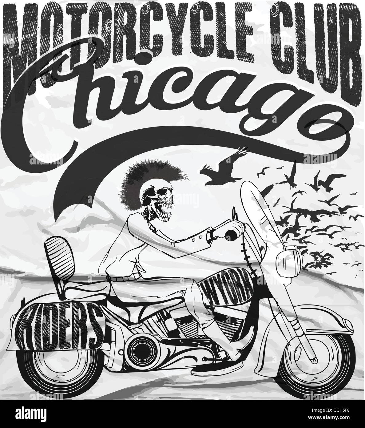 Vintage Motorcycle vector Set.skull riders motorbike vector tee graphic ...