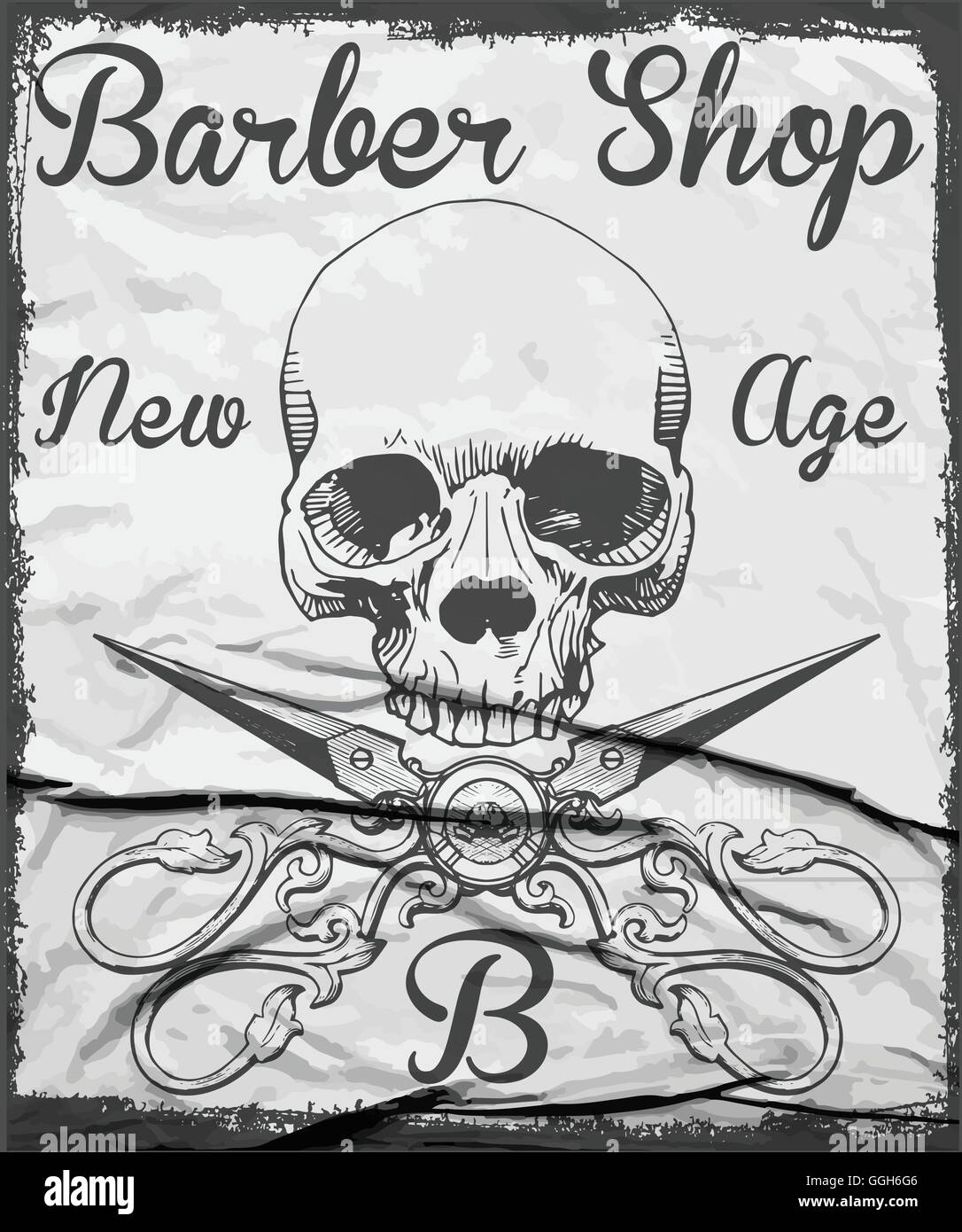 Barber shop skull print/skull illustration/evil skull/concert posters ...
