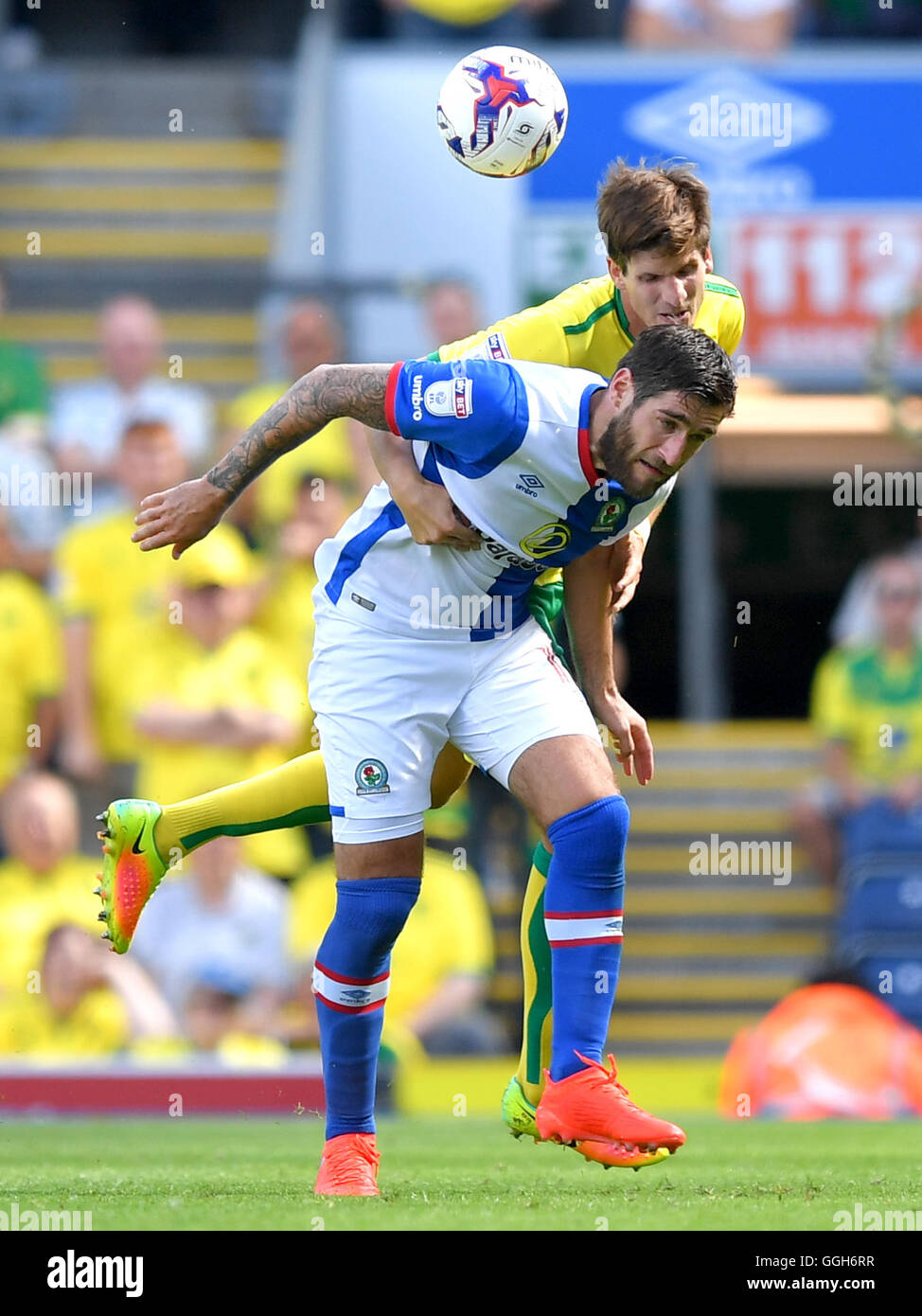 Blackburn Rovers' Danny Graham (left) and Norwich City's Timm Klose ...