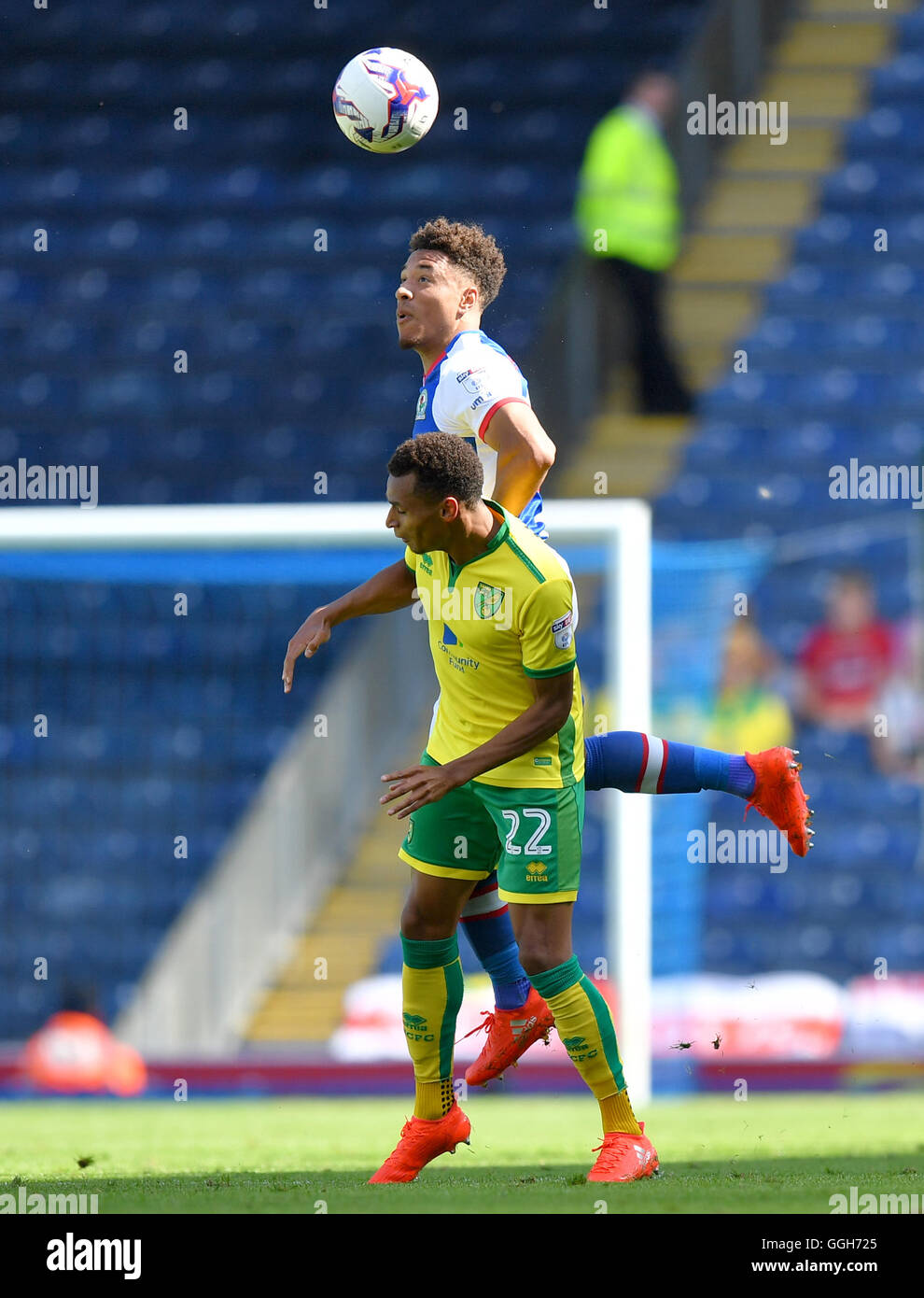 Norwich City's Jacob Murphy (bottom) and Blackburn Rovers' Adam Henley ...