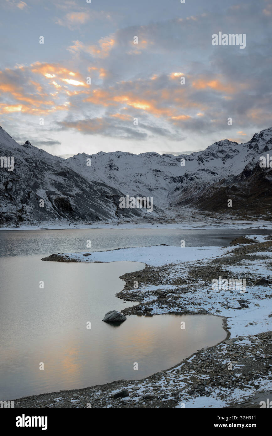 Lago di Montespluga with Monte Cardine at Passo Spluga, Italy Stock ...