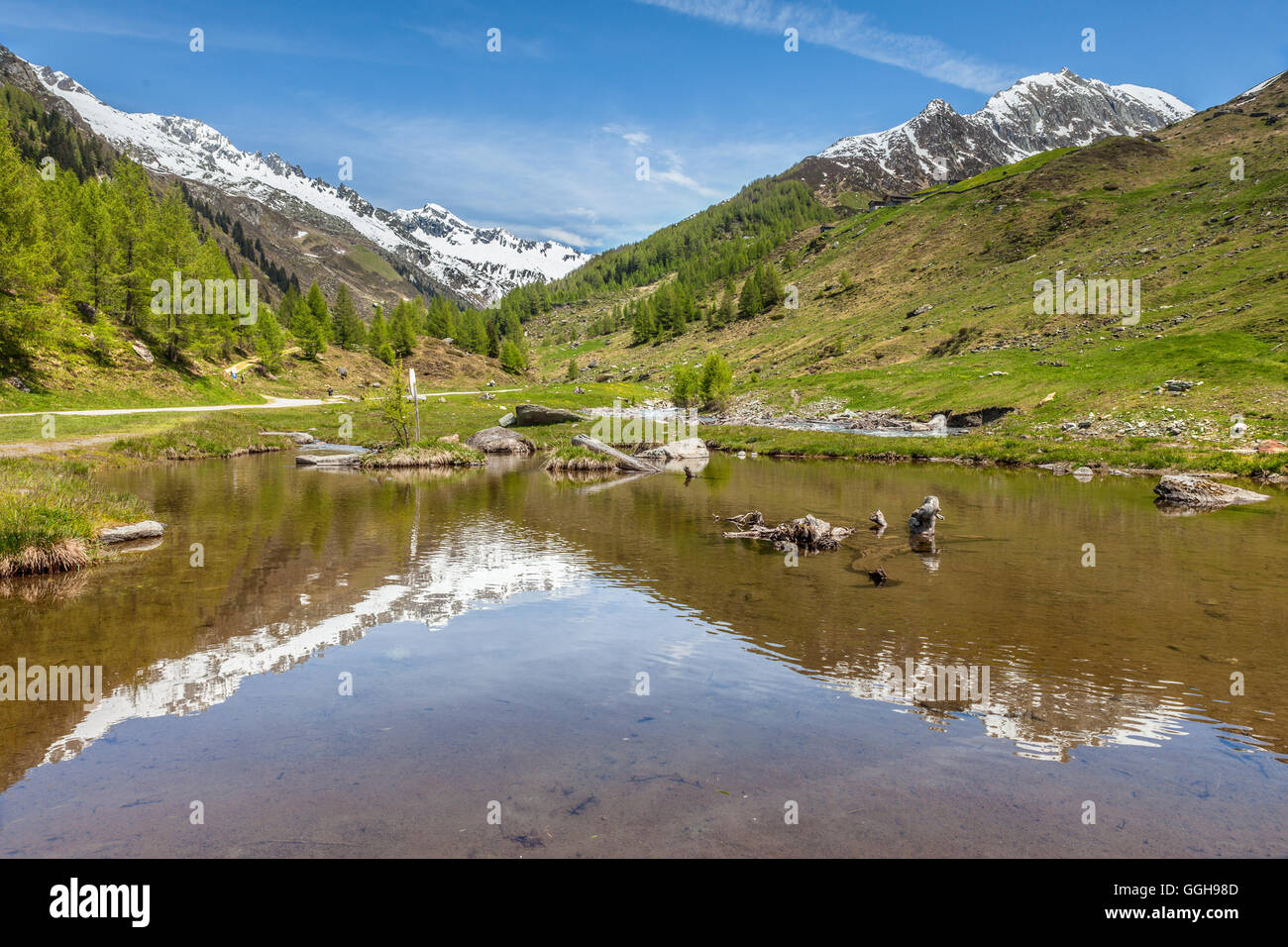 geography / travel, Italy, South Tyrol, small tarn in the rearward ...