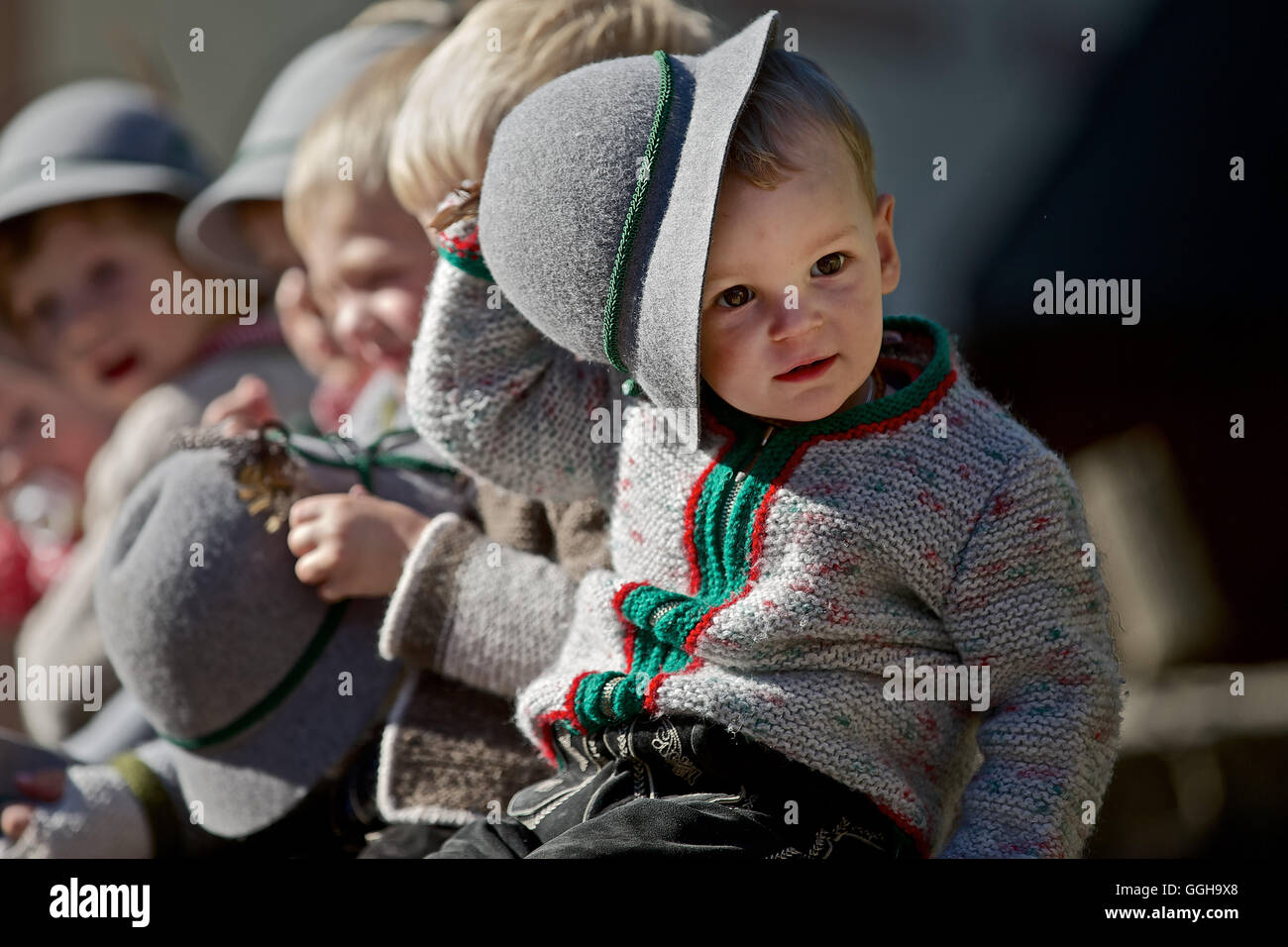 Children wearing traditional clothes, Viehscheid, Allgau, Bavaria ...