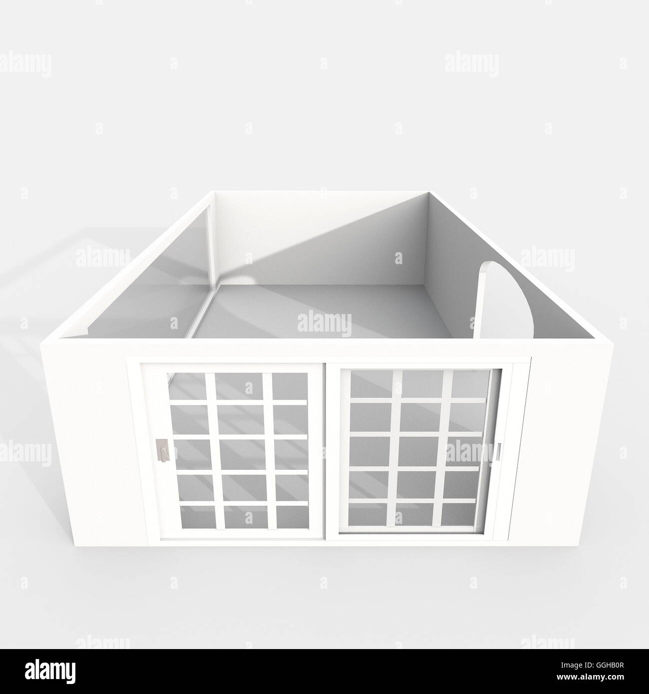 3d interior rendering perspective view of empty paper model room ...
