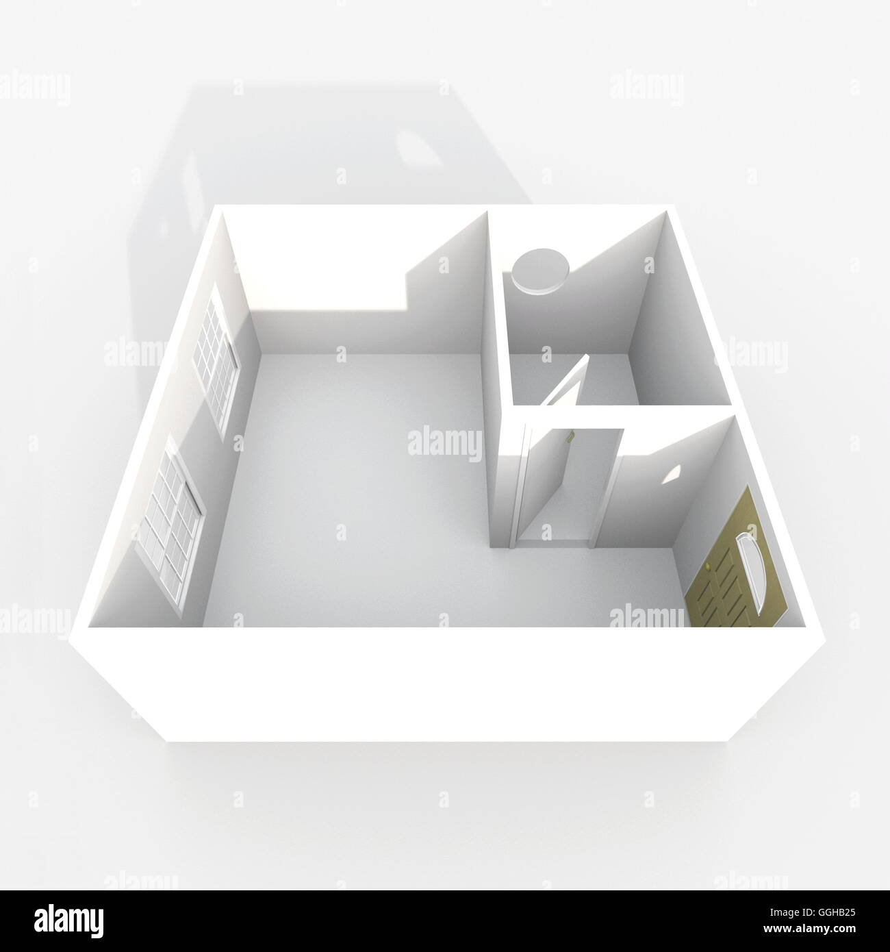 3d interior rendering perspective view of empty paper model hotel room ...