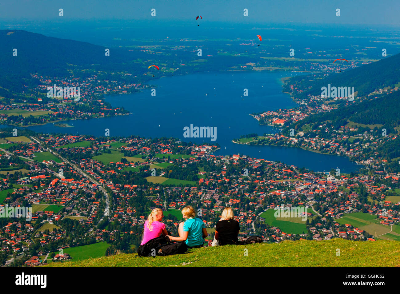 Three women enjoying the view from Wallberg, Rottach-Egern, Lake ...