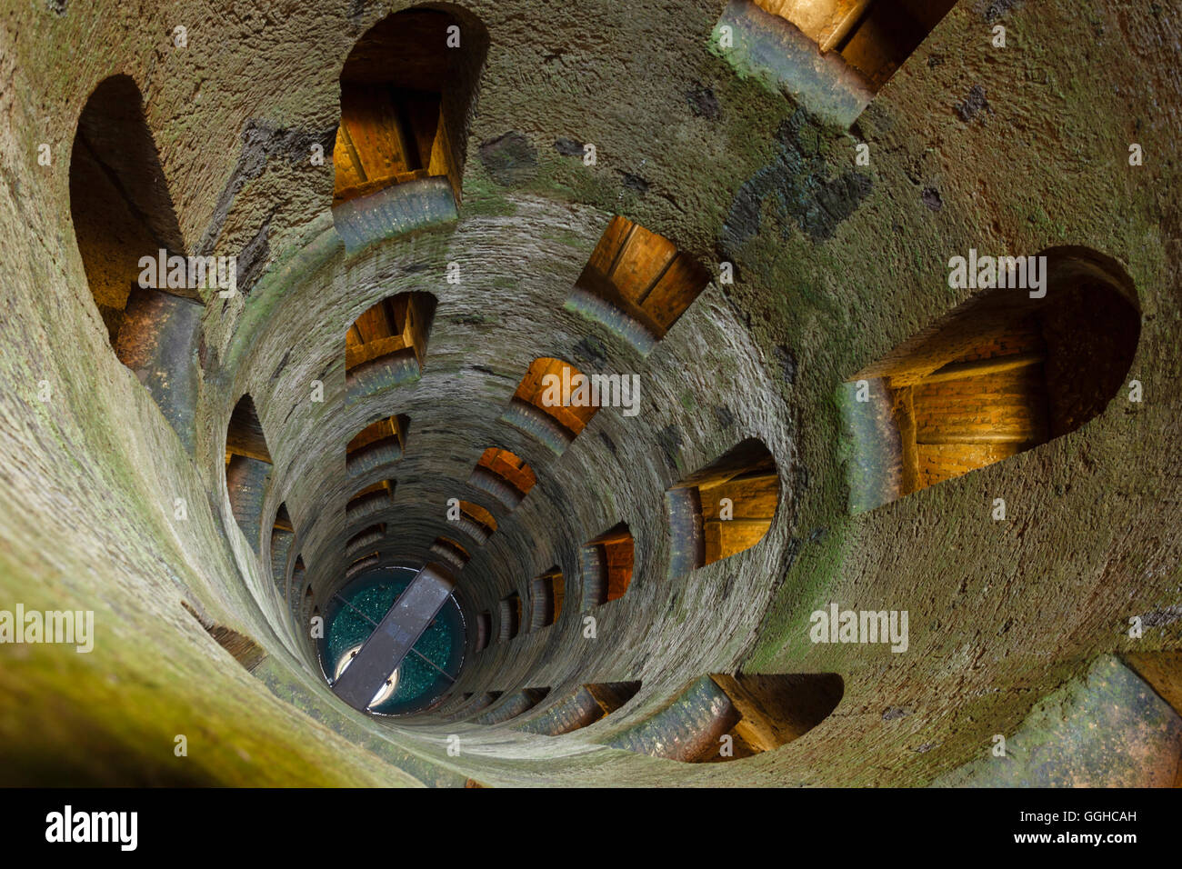 view downwards, Pozzo di San Patrizio, well, shaft, water supply, from ...