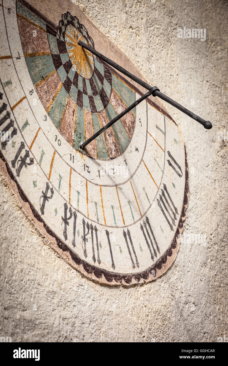 geography / travel, Italy, South Tyrol, sundial at the church of St ...