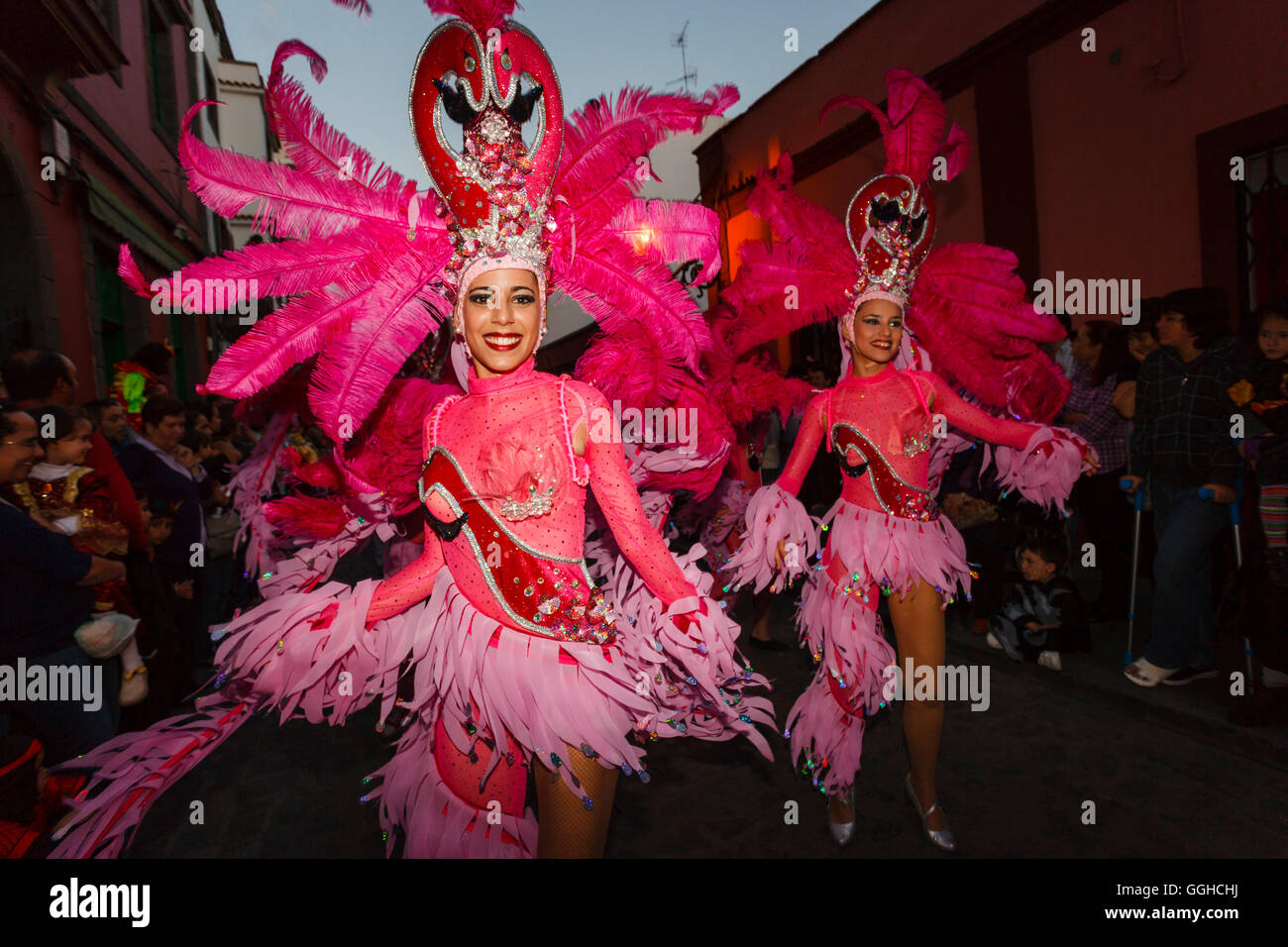 Samba girls dancing at a carnival procession, Galdar, Gran Canaria ...