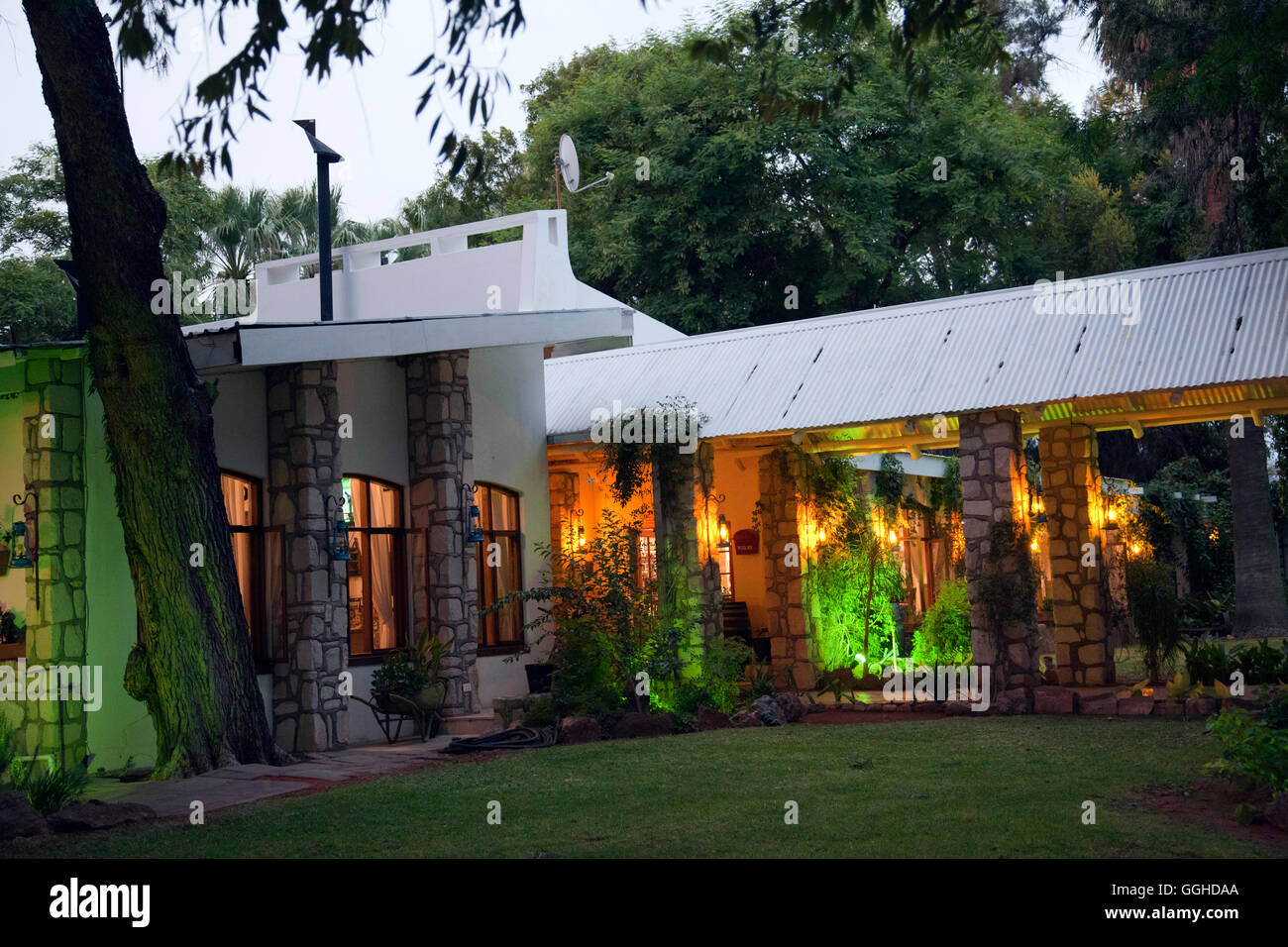 Kalahari Farmhouse Main Building Lit at Night near Stampriet - Namibia ...