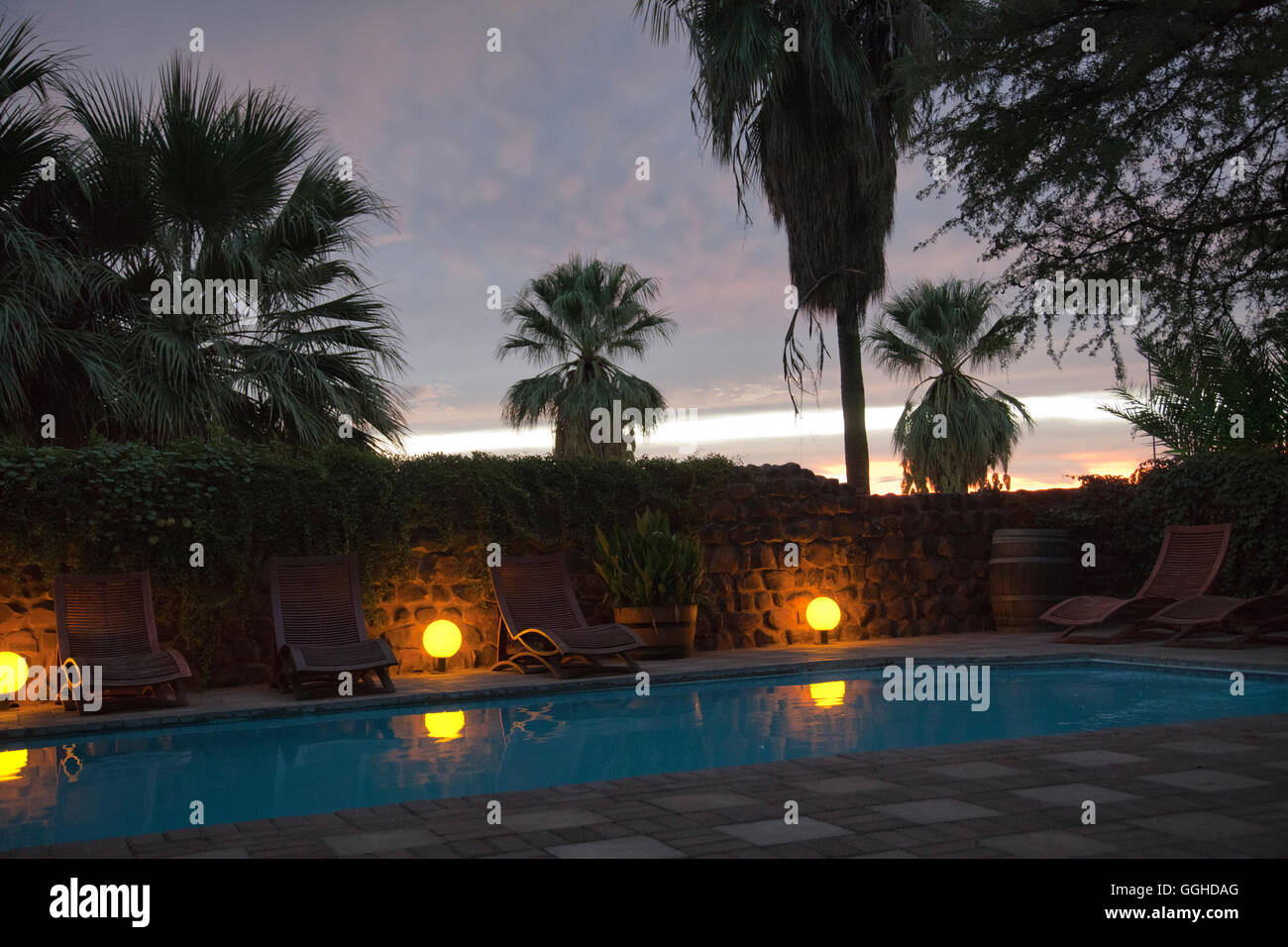 Kalahari Farmhouse Swimming Pool Lit at Night near Stampriet - Namibia ...