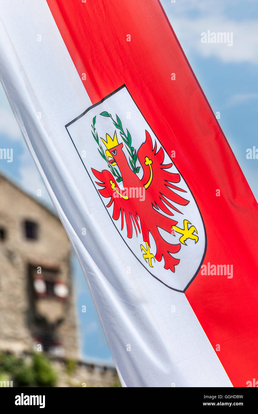 geography / travel, Italy, South Tyrol, flag of South Tyrol and castle ...