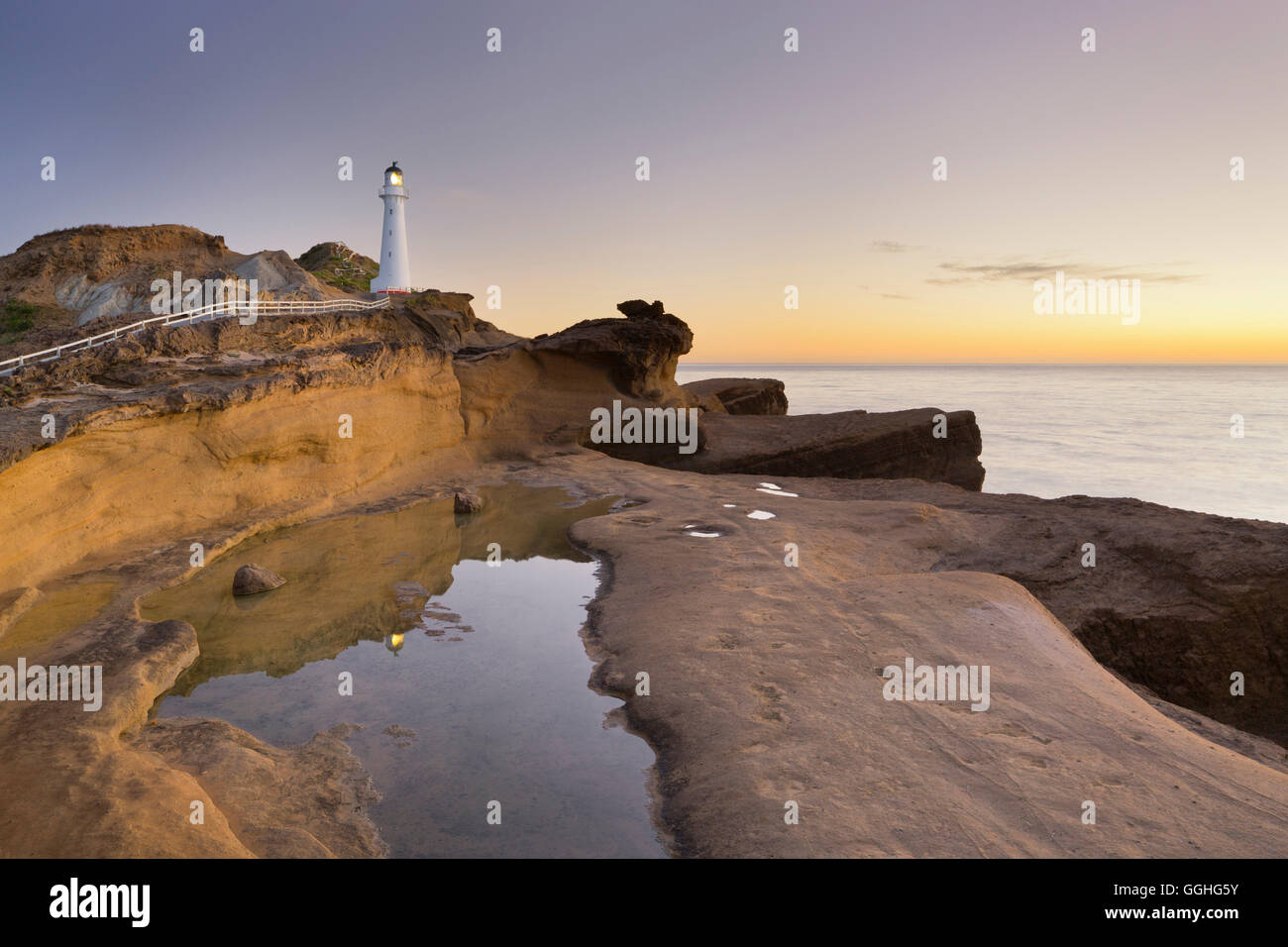 Castle Point lighthouse, sandstone, Wellington, North Island, New ...