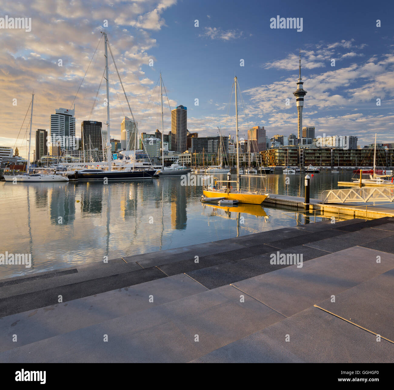 Auckland Skyline with Jachts, Wynyard Crossing, Viaduct Basin, Harbour ...