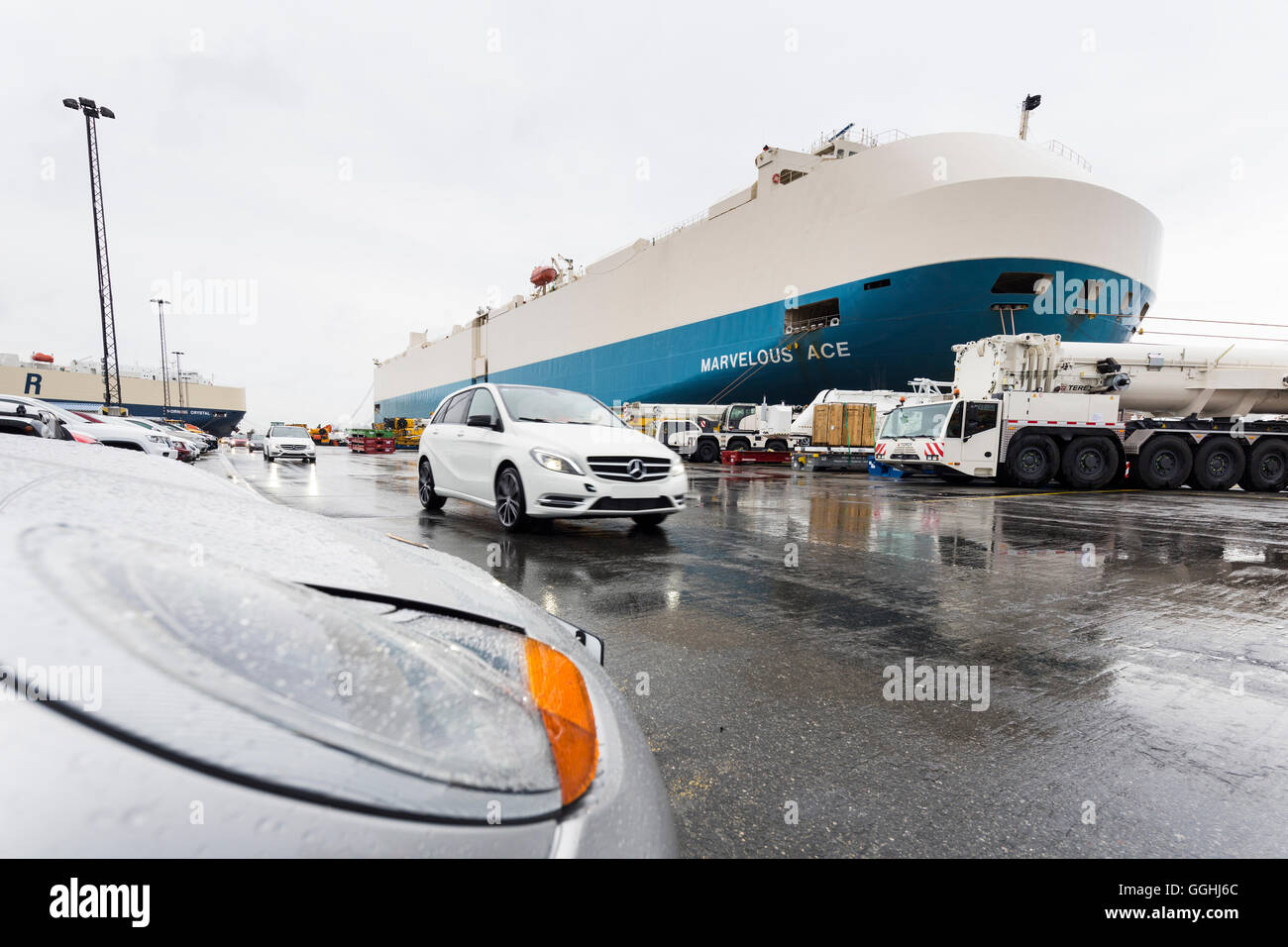 New cars from various manufacturers on a parking area prior to shipping ...