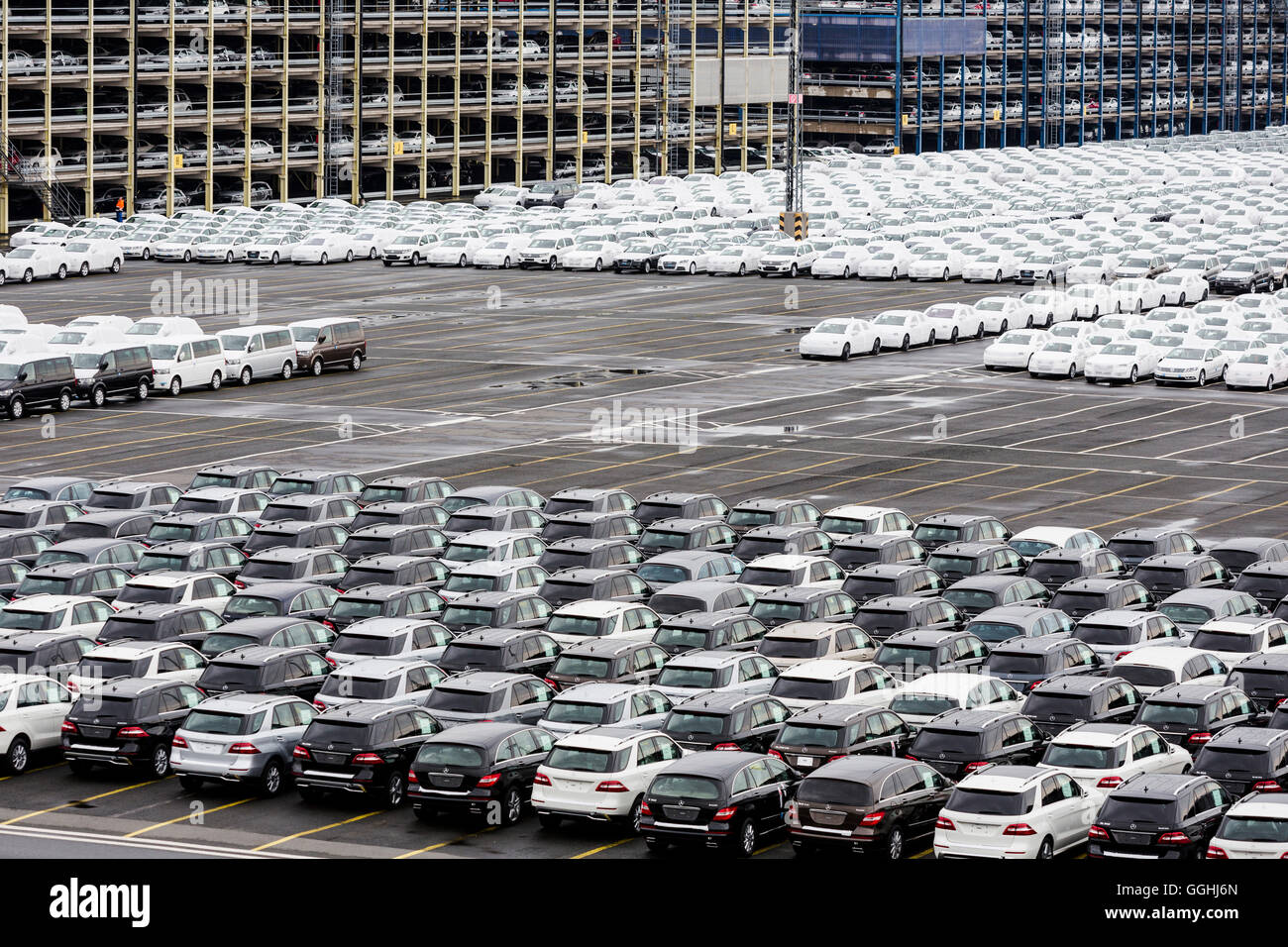 New cars from different manufacturers on a parking area awaiting ...
