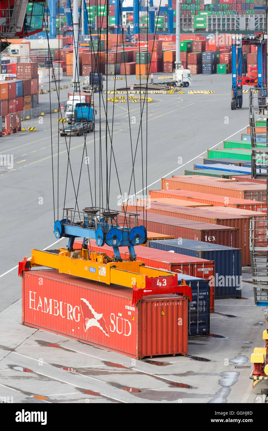 Gantry cranes for loading and unloading of freight train, Hamburg ...