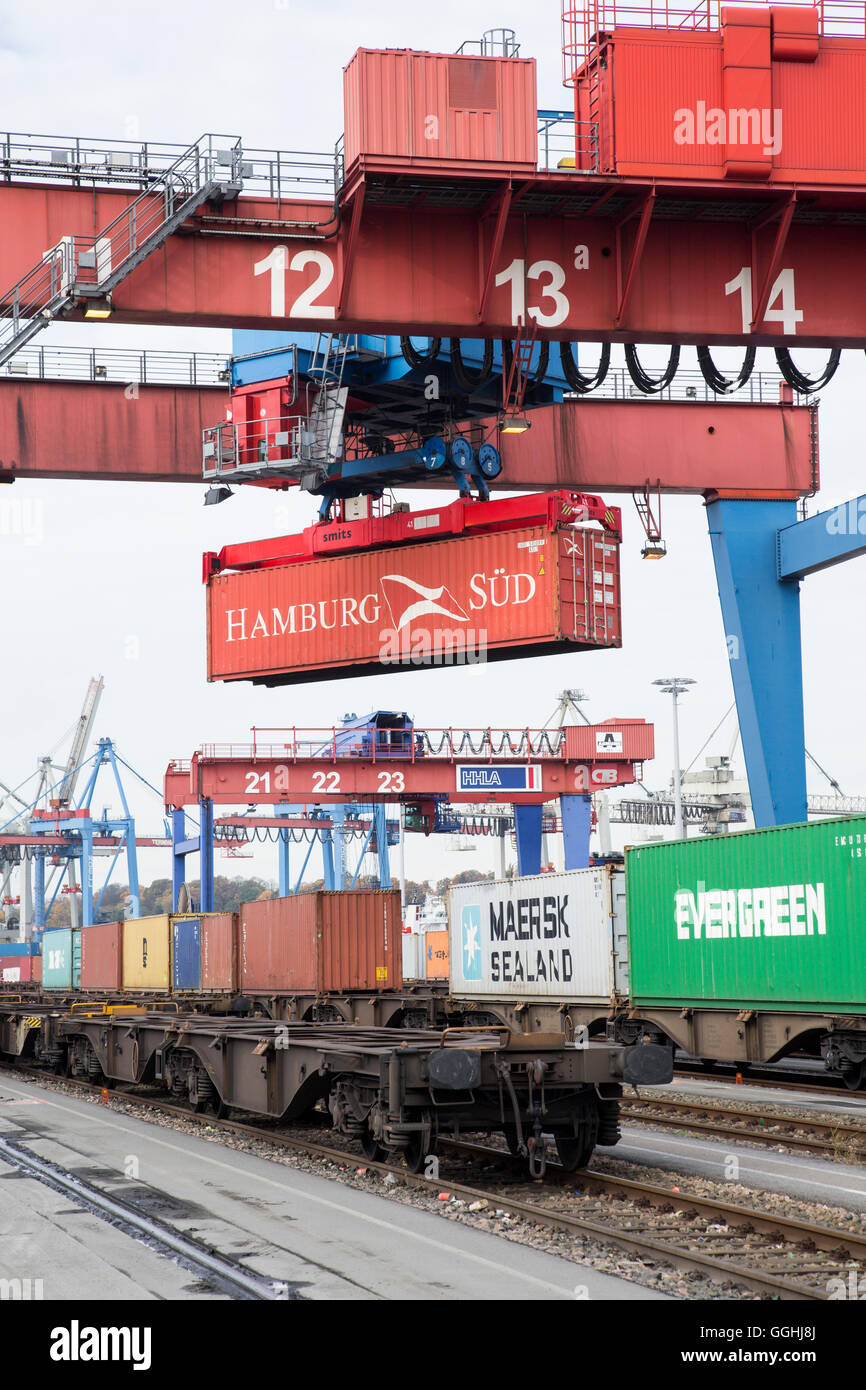 Gantry cranes for loading and unloading of freight train, Hamburg ...