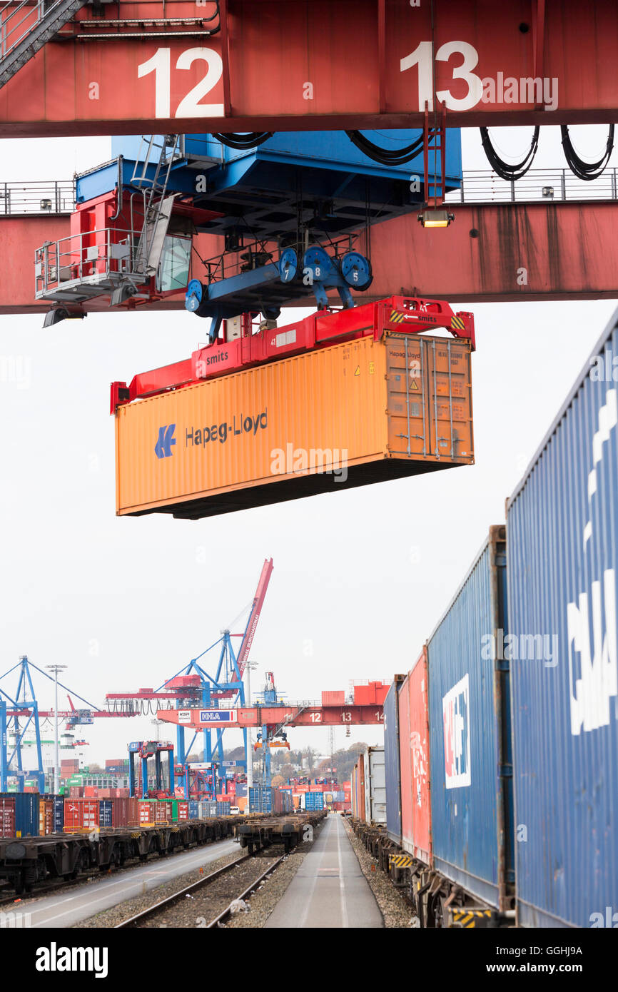 Gantry cranes for loading and unloading of freight train, Hamburg ...