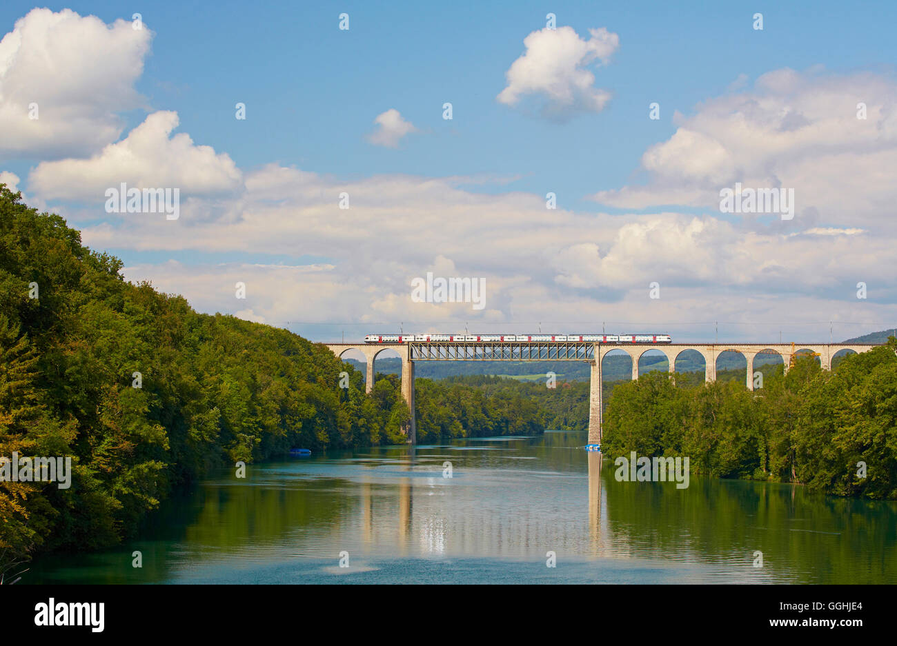 Railway bridge across the river Rhine near Eglisau, Hochrhein, Canton ...