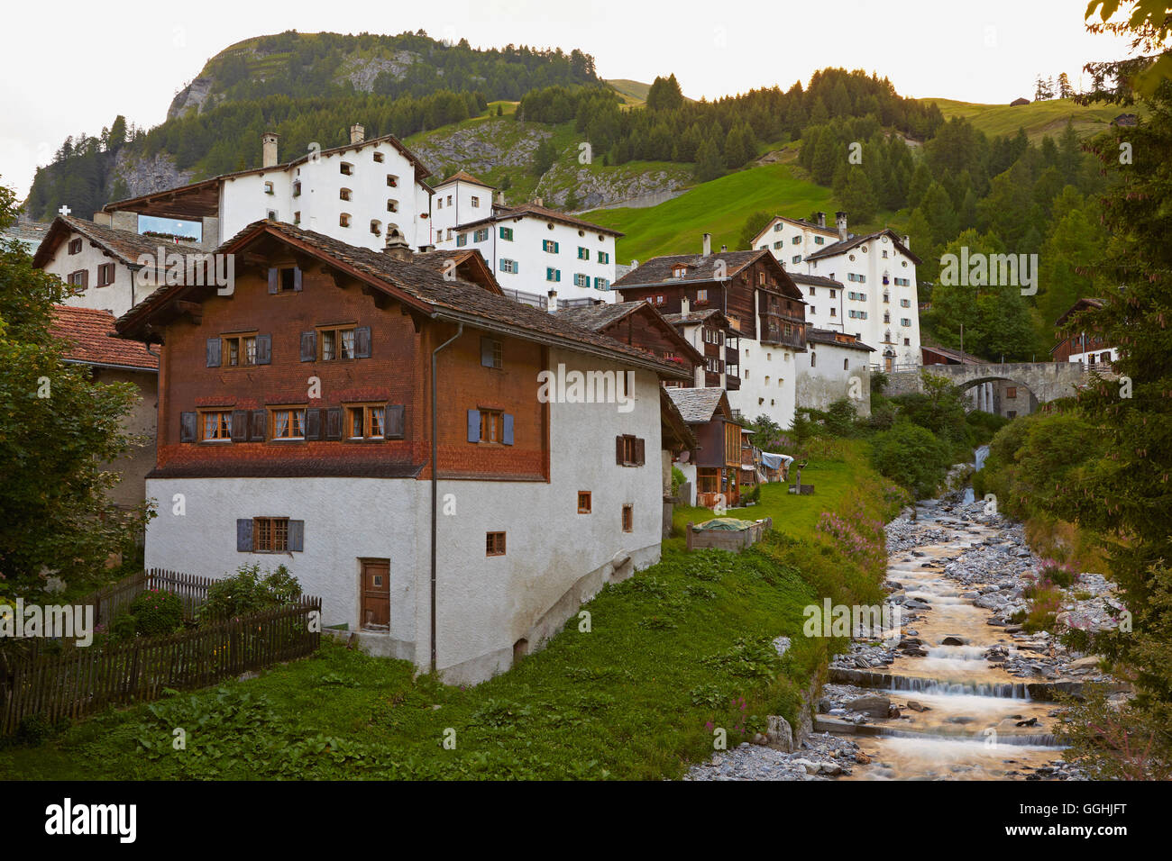 View of Spluegen, Hinterrhein, Rhine, Canton of Grisons, Switzerland ...