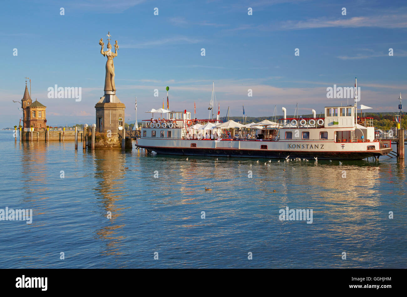 Sunset at the harbour, Constance bay, Constance, Hegau, Baden ...