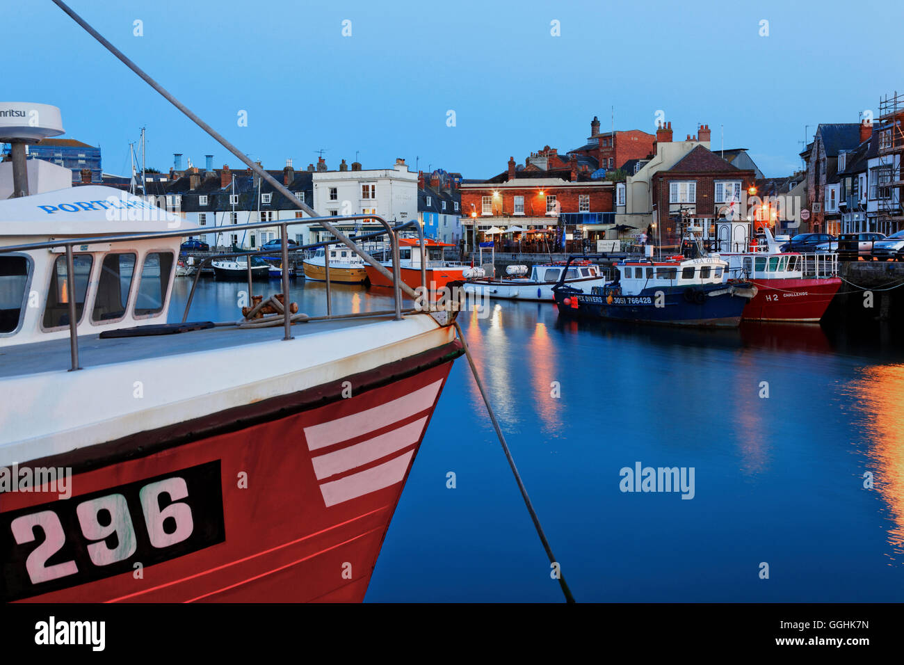 Weymouth Harbour at night, Weymouth, Dorset, England, Great Britain ...