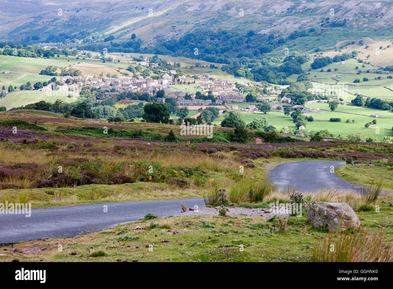 Looking down from the moors to Reeth, Swaledale, North Yorkshire Stock ...