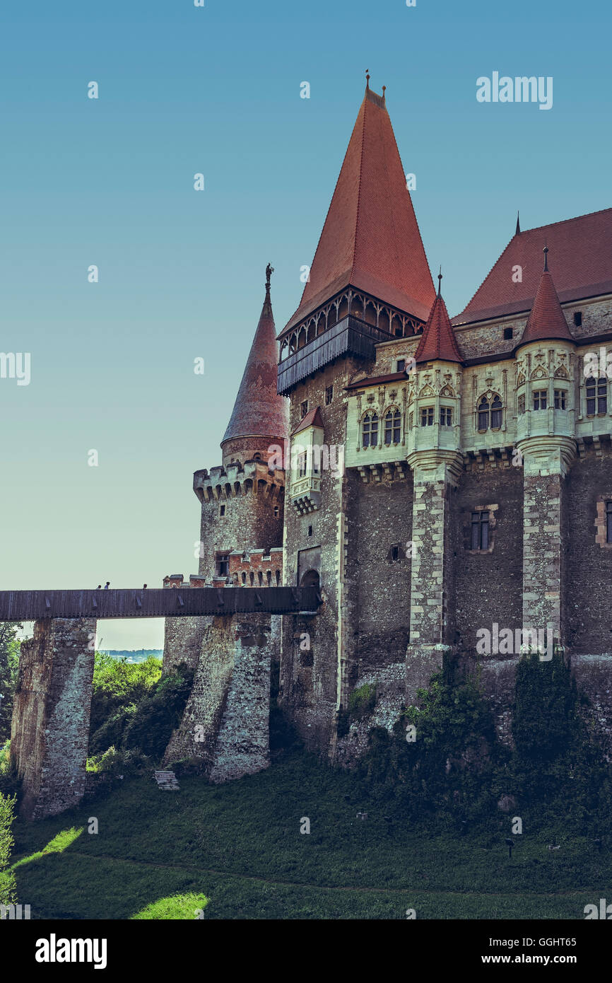 Hunedoara, Romania - July 23, 2016: Medieval Corvin Castle with long ...