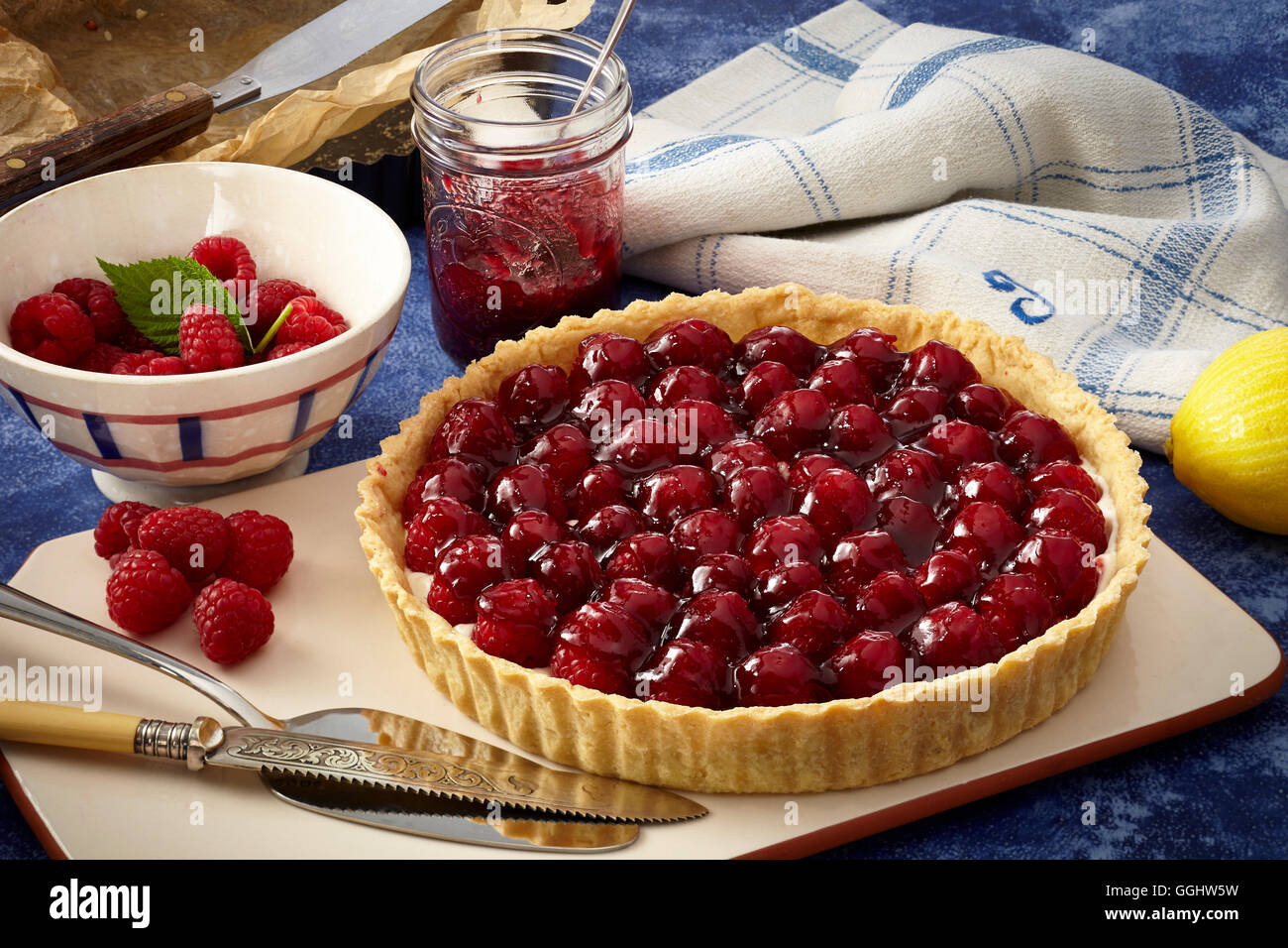 Raspberry lemon tart with French pastry Stock Photo - Alamy