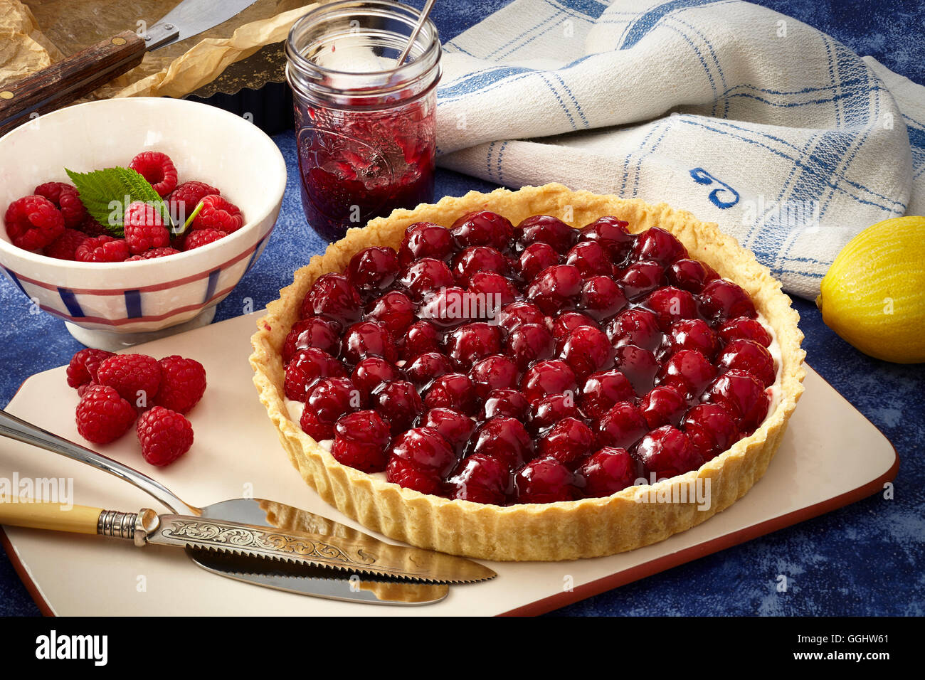 Raspberry lemon tart with French pastry Stock Photo - Alamy