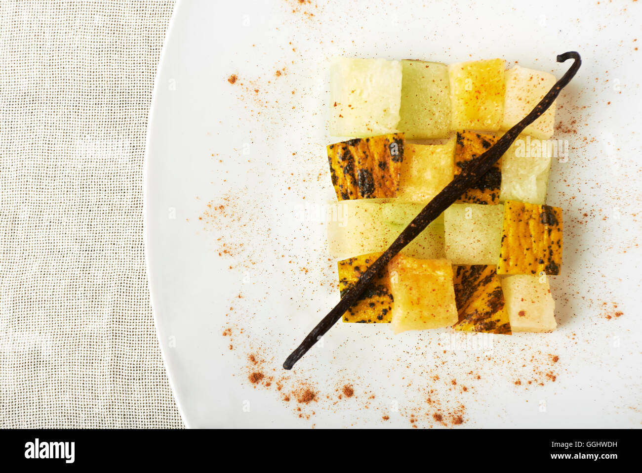 Fresh melon in cubes dredged with cinnamon spice clove and vanilla ...