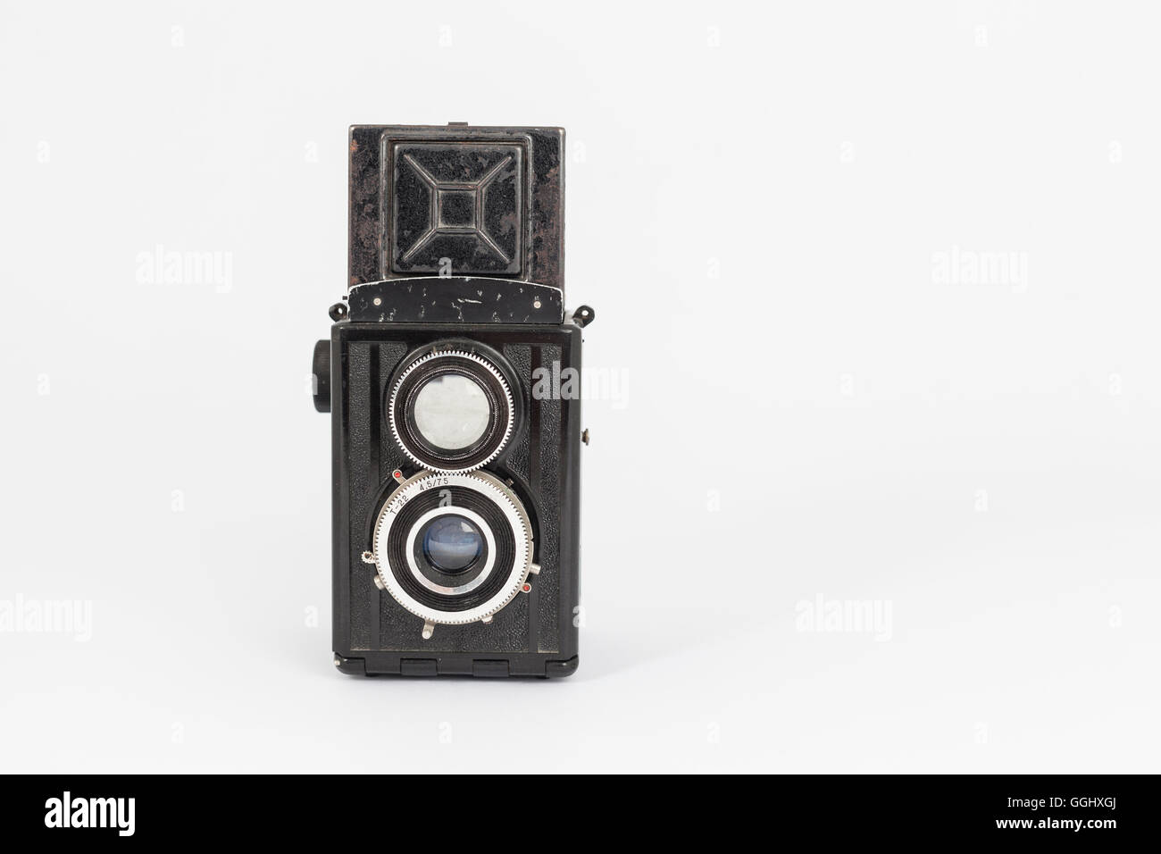 vintage old photographic twin lens camera with white background Stock ...