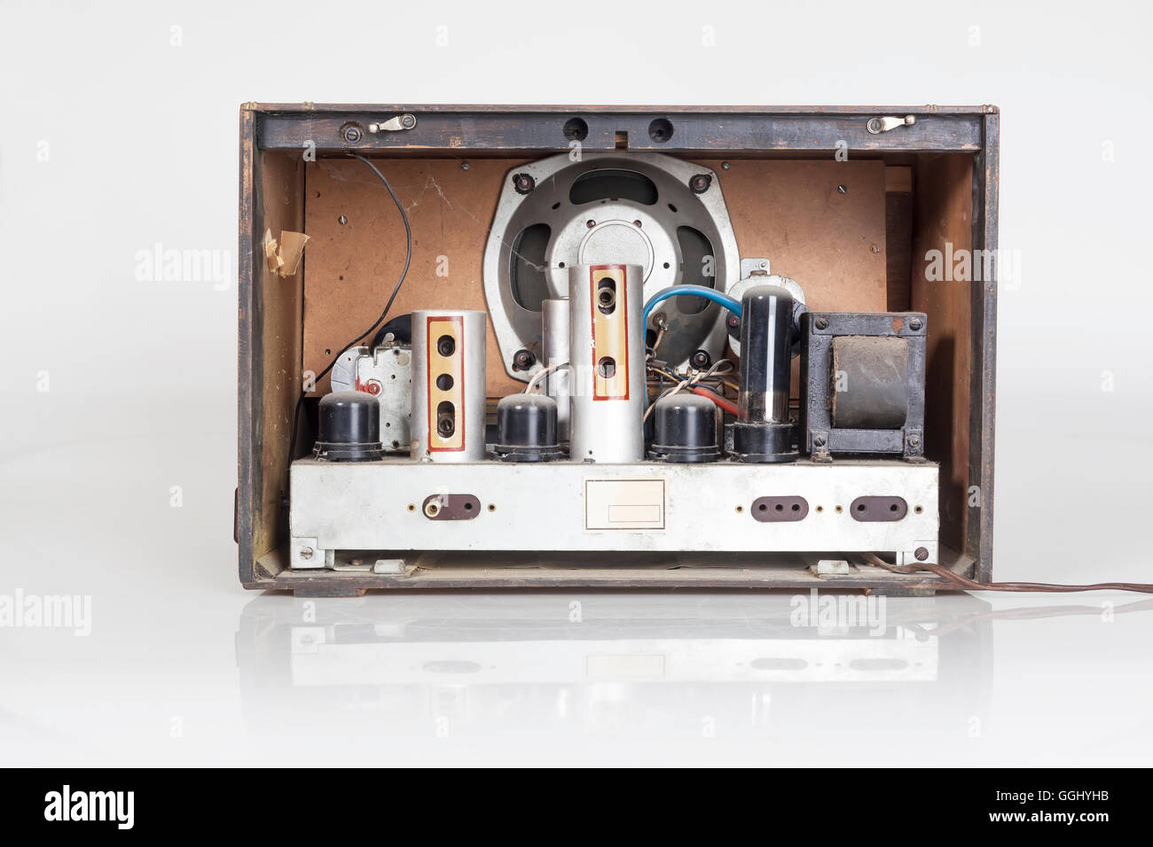 vintage old radio inside in white background Stock Photo - Alamy