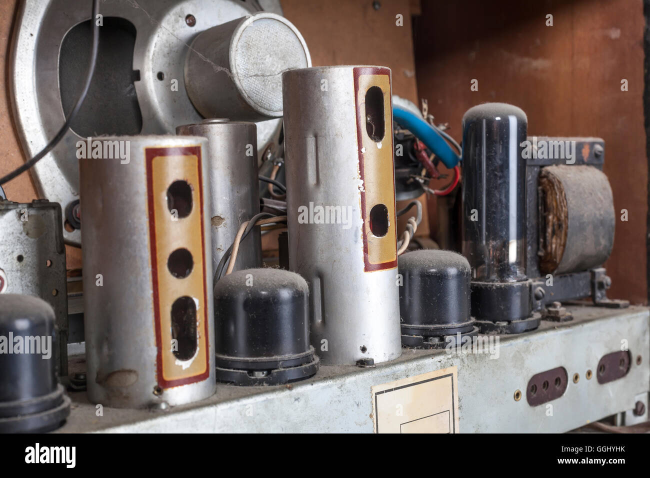 vintage old radio inside in white background Stock Photo - Alamy