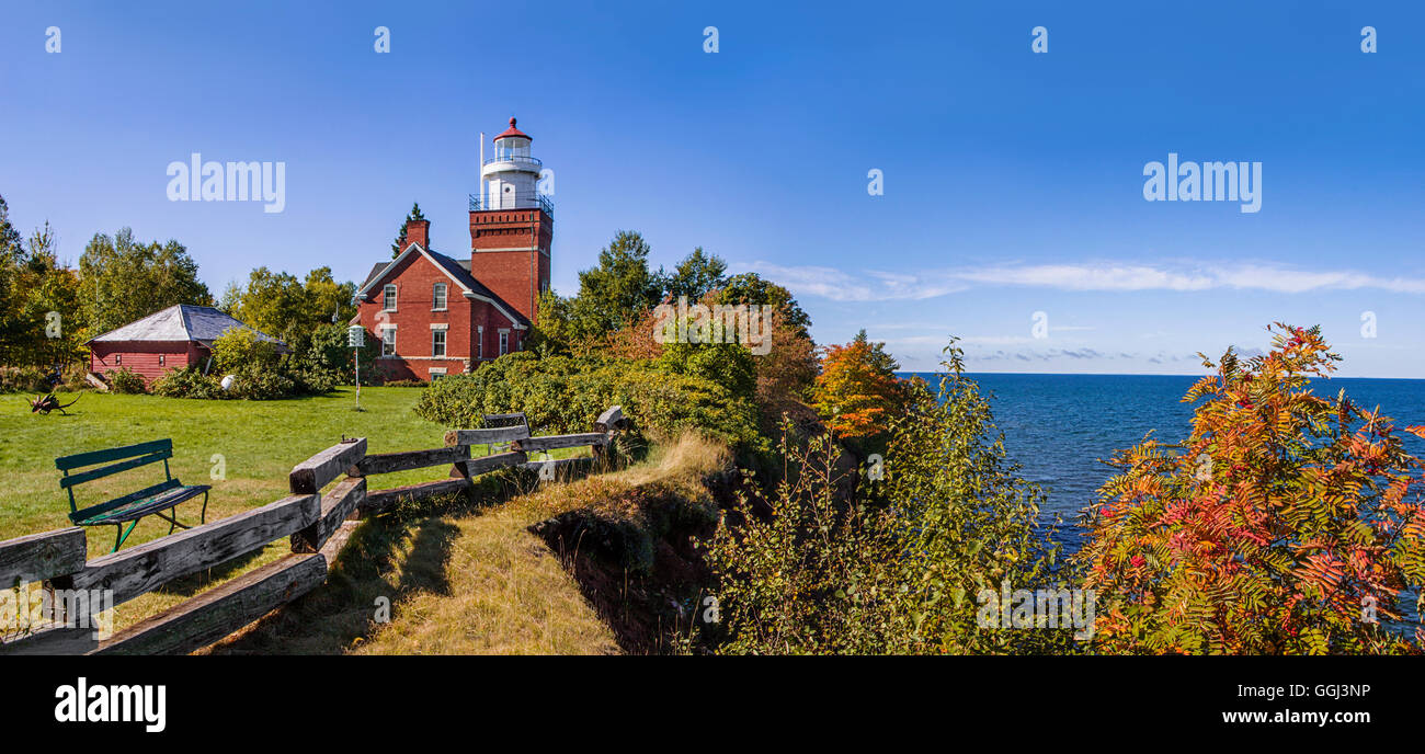 The Big Bay Point Lighthouse on a perfect autumn day at Lake Superior ...
