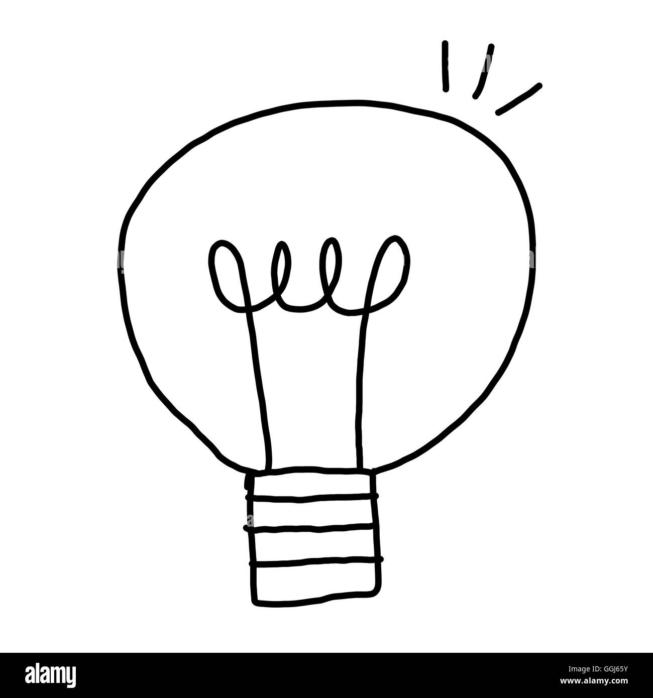 Hand drawn symbol of bulbs idea on white background for design work ...