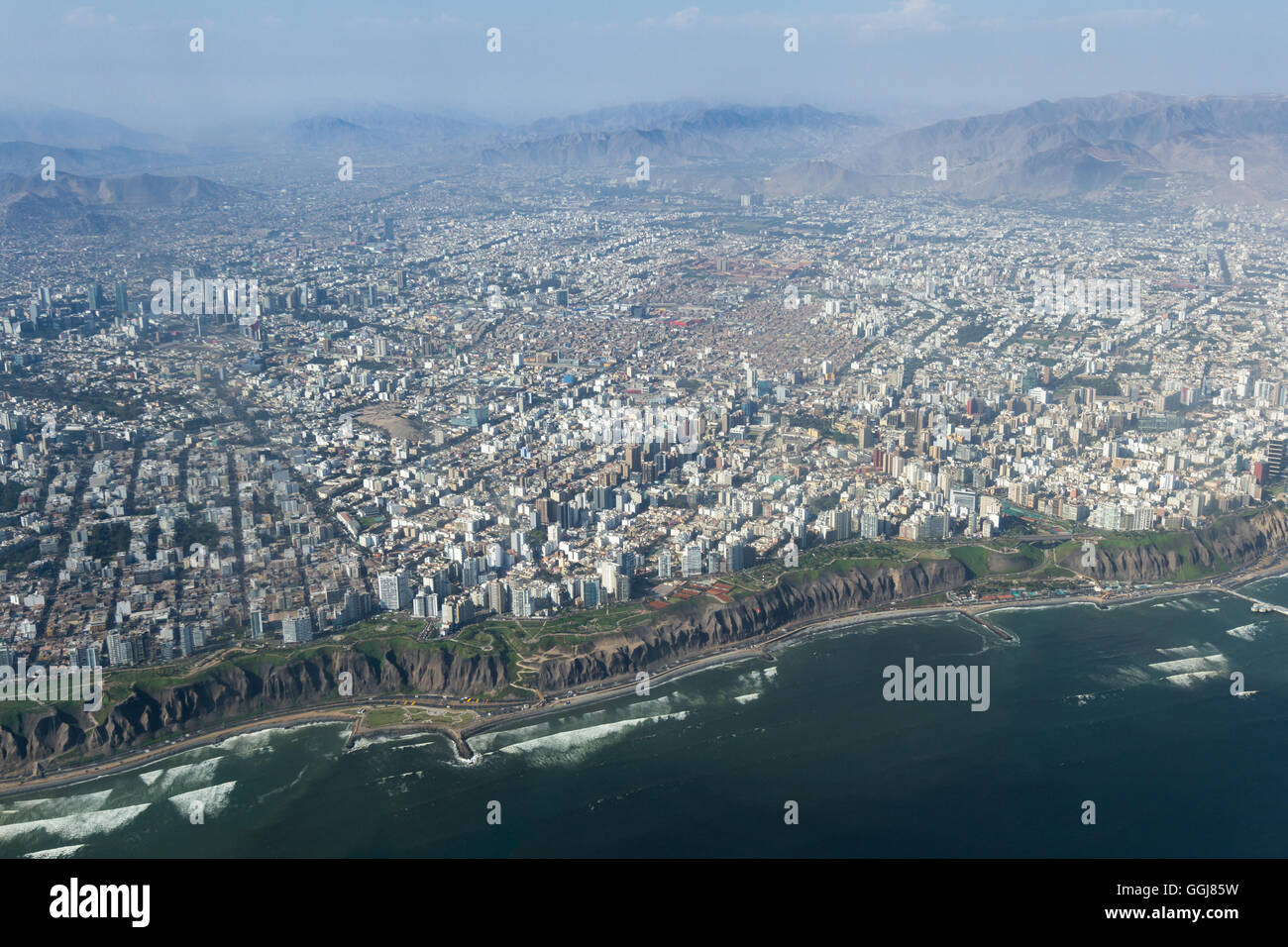 Lima Peru - May 11 : Aerial view of the City of Lima with the mountains in the background. May ...