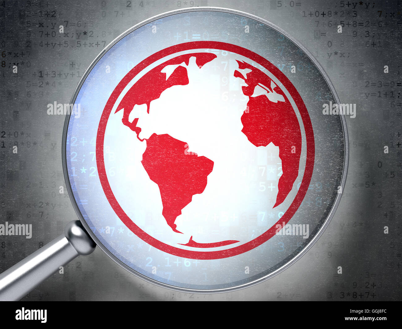 Learning concept: Globe with optical glass on digital background Stock ...