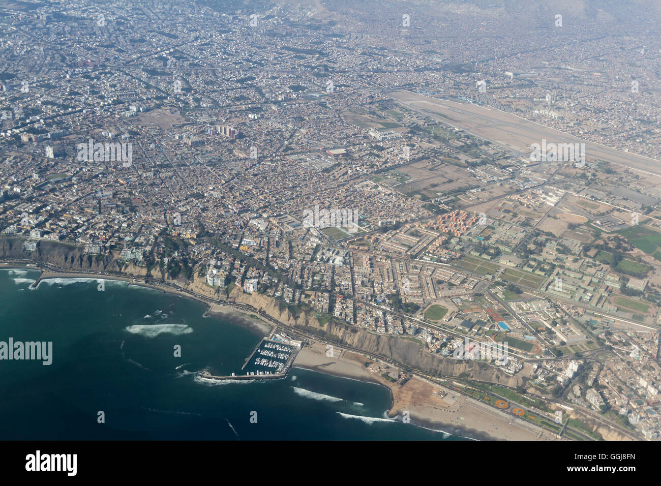 Lima Peru - May 11 : Aerial view of the City of Lima with the districts of Miraflores and ...