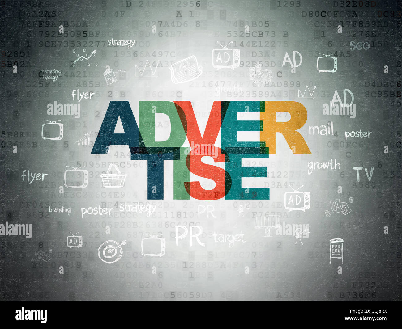 Advertising concept: Advertise on Digital Data Paper background Stock ...