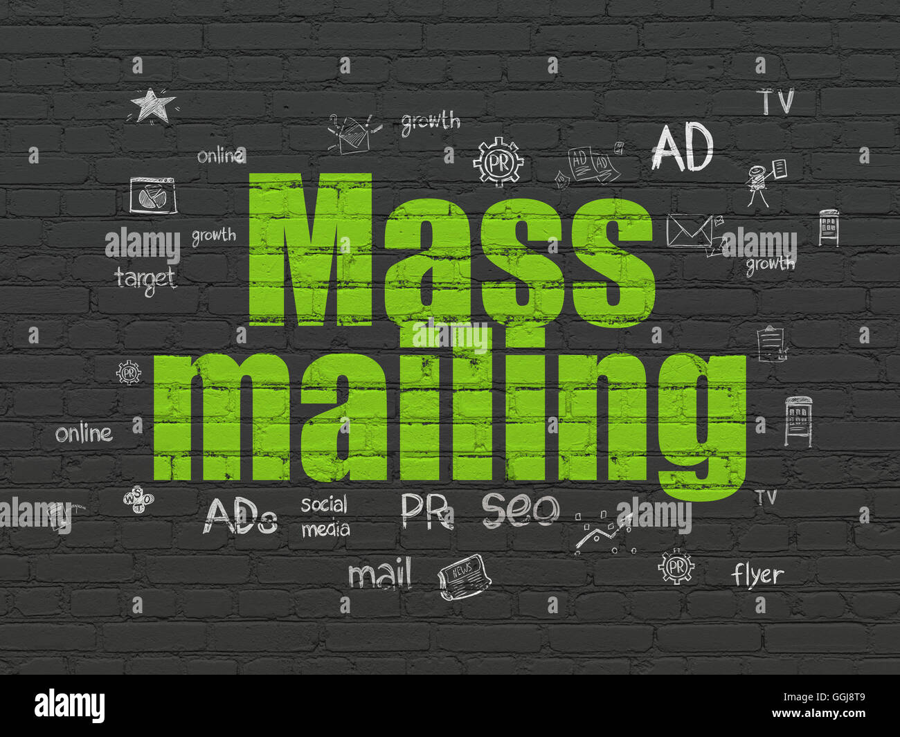 Marketing concept: Mass Mailing on wall background Stock Photo - Alamy