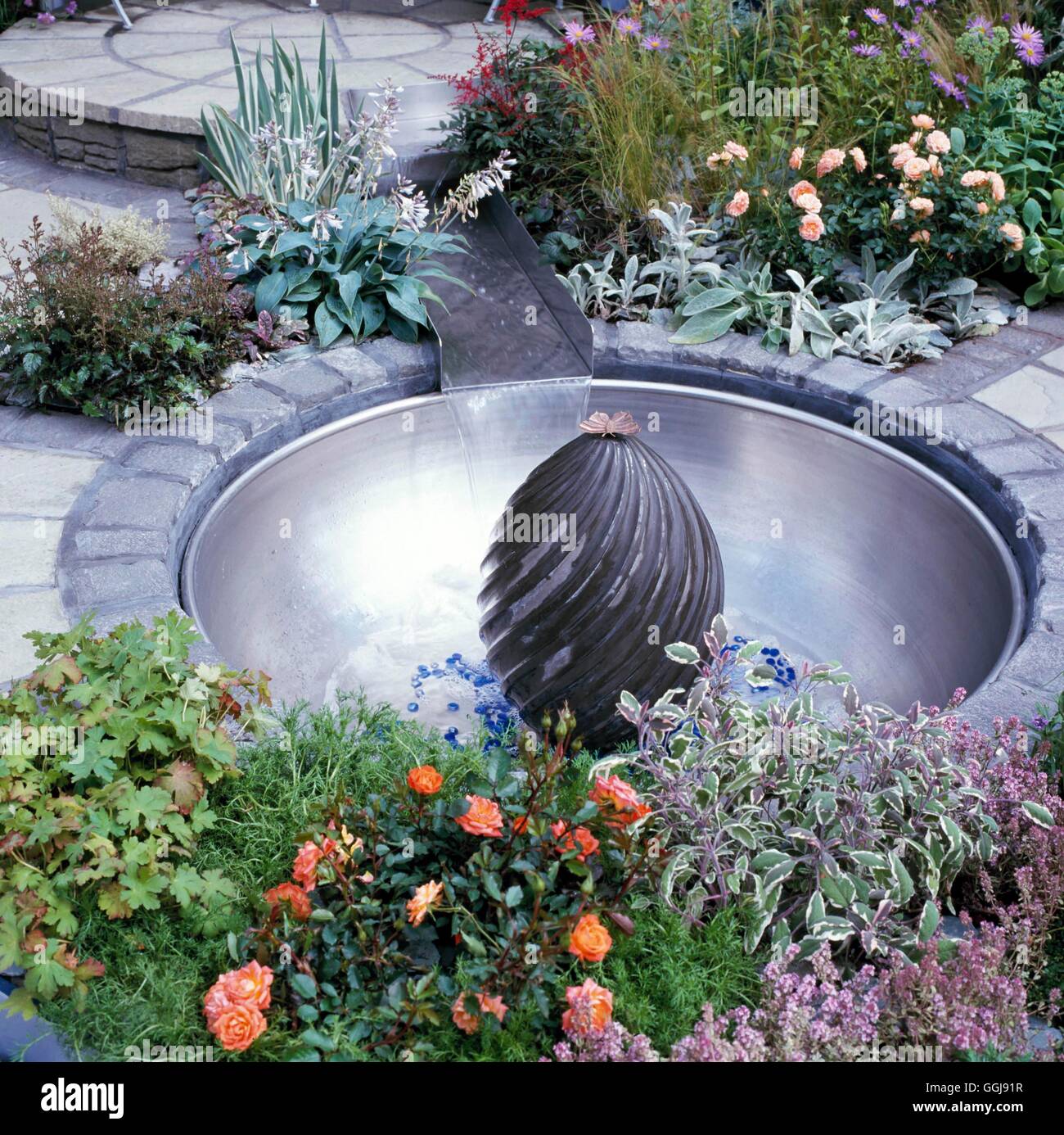 Fountain metal metallic feature circular water pool fou091319 fou091319 ...
